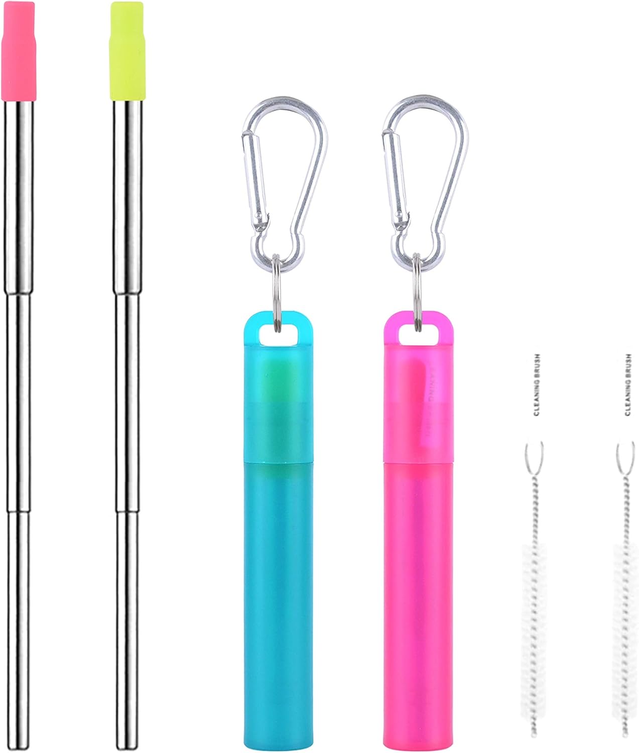 WOLFTEETH 2 Pack Reusable Telescopic Metal Straws with Food Grade ...