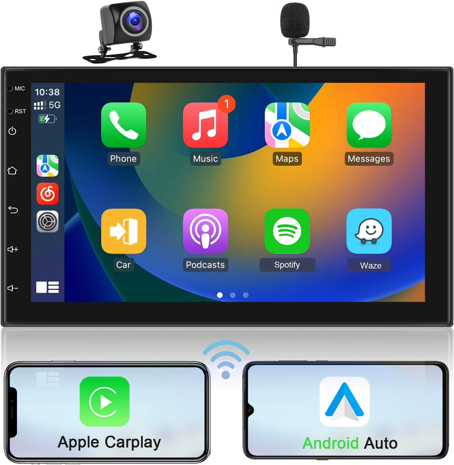 Amazon.com: Wireless Carplay Android Auto Android Double Din Car Stereo ...