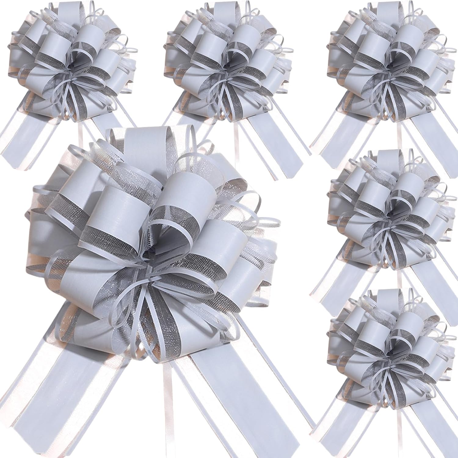 RONGZUBAT 6pcs 7inch Large Pull Bows Wrapping Pull Bow Ribbon Grey,Grey ...