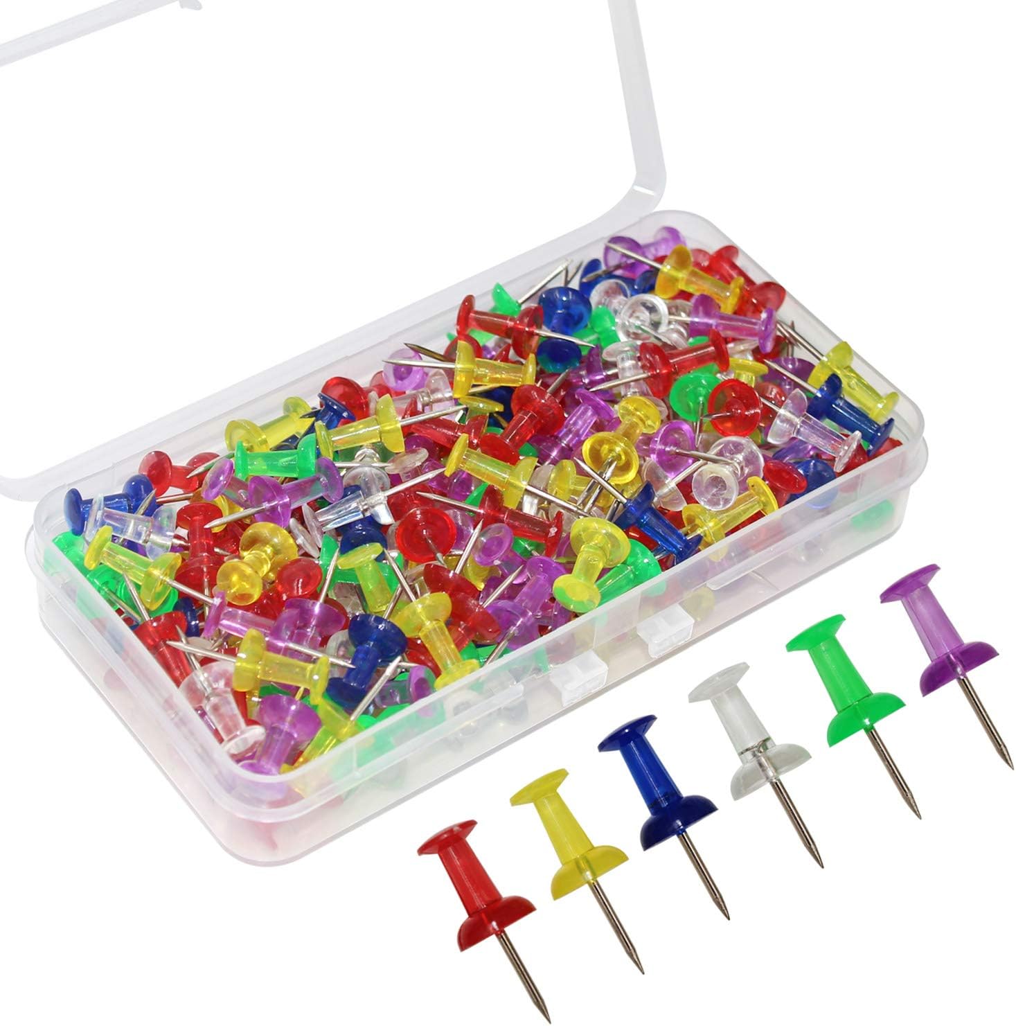 OKVGO 150 Pieces Push Pins with Plastic Heads and Steel Points Thumb ...