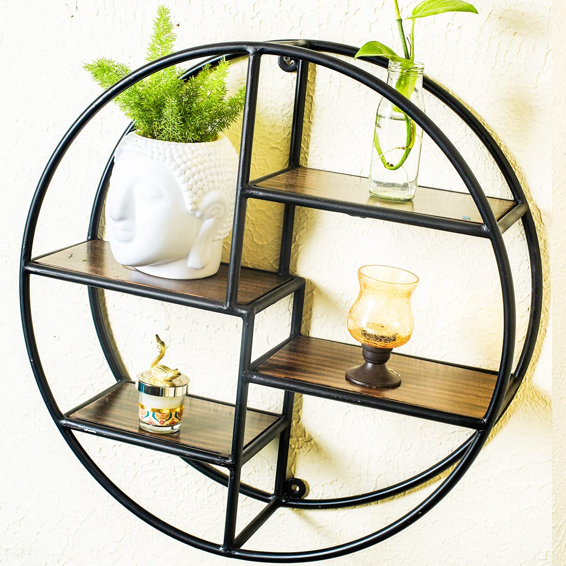 Living Room Wall Hanging Solid Wood Round Shelves Creative Bookshelf ...