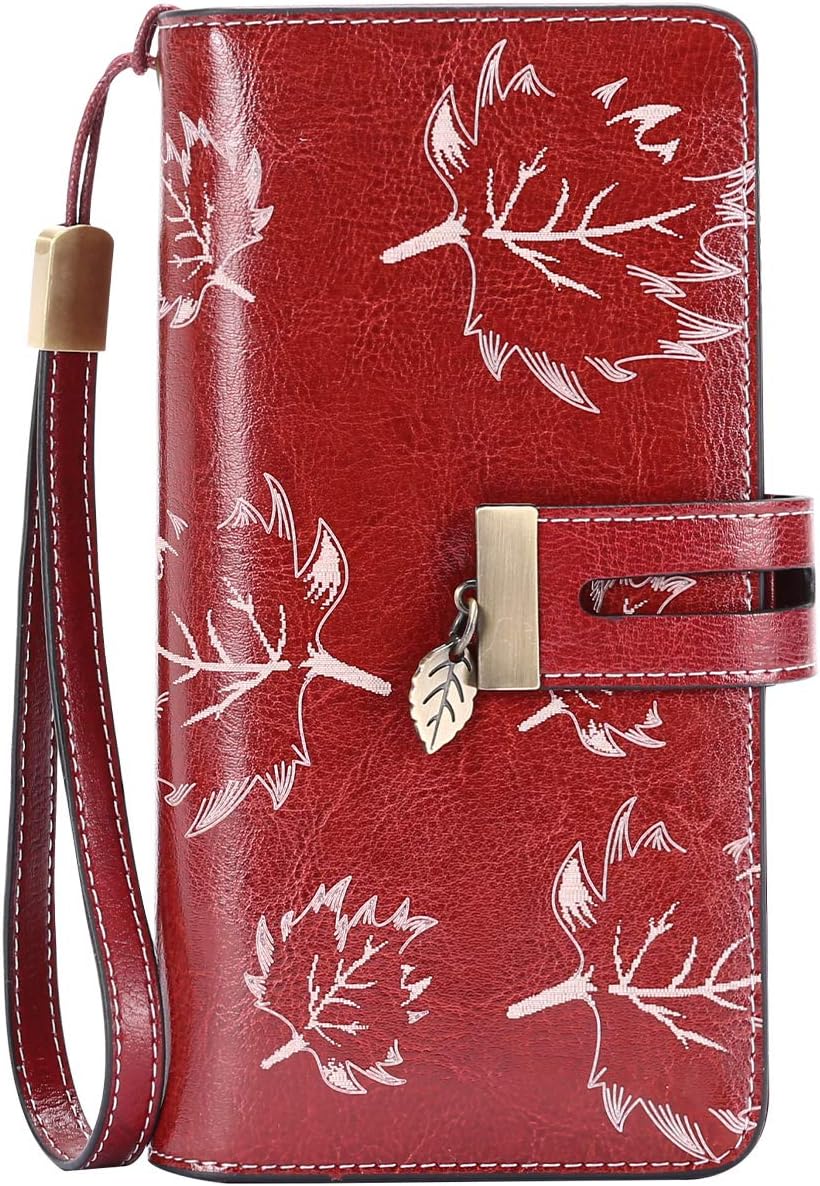HUANLANG Large Womens Wallet Leather Vintage RFID Blocking Ladies ...