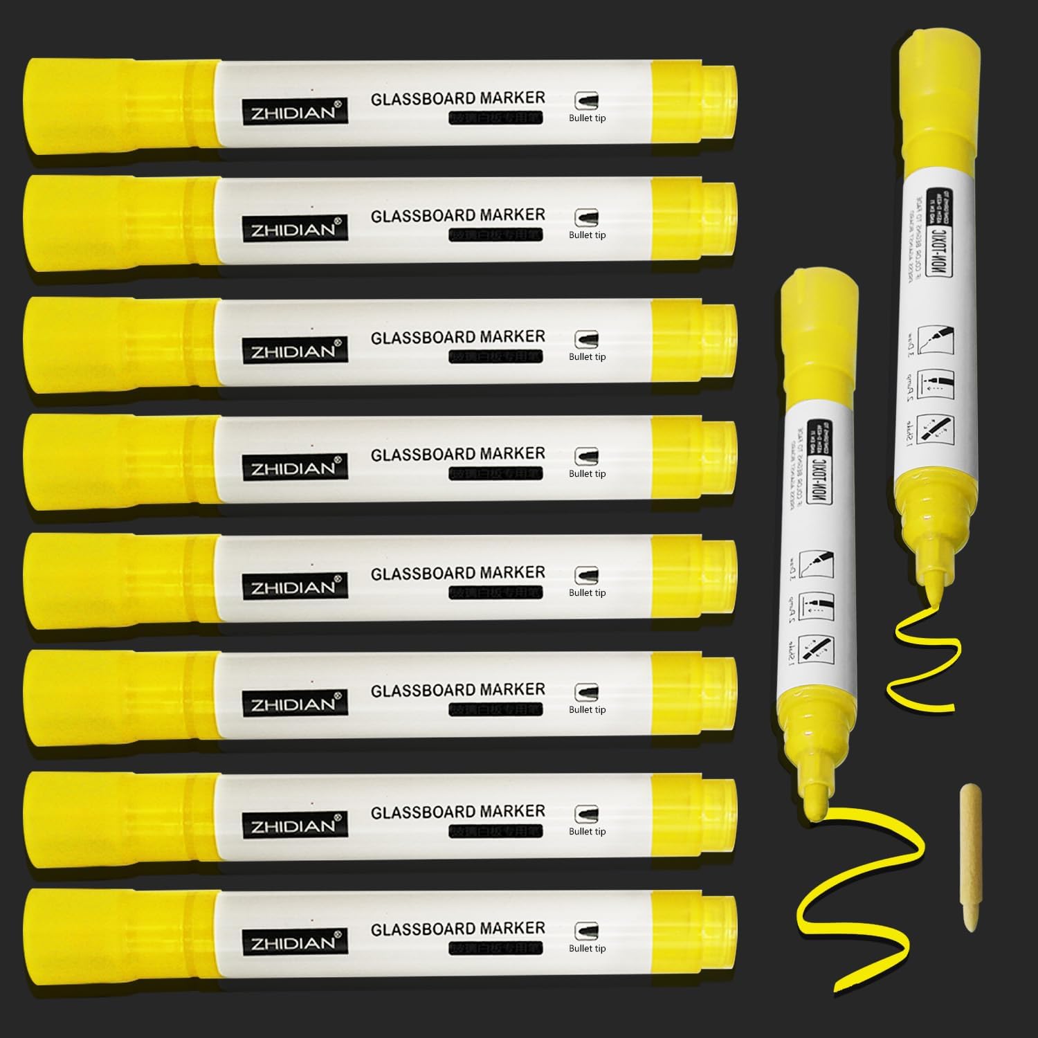 Amazon.com : ZHIDIAN Bright Yellow Dry Erase Markers for Black Glass ...