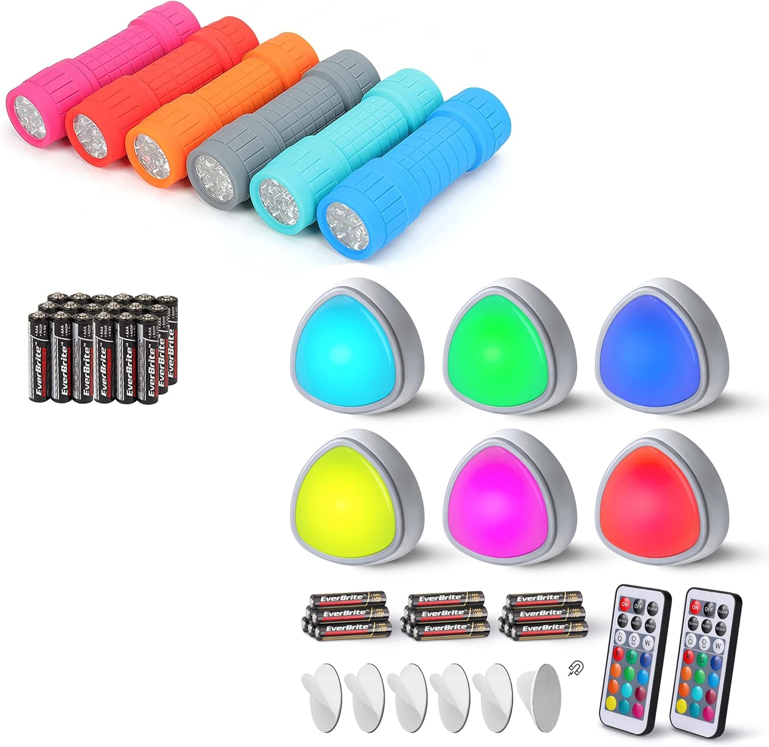 EverBrite 6-Pack 9-LED Flashlight and 6-Pack LED Tap Light with Extra ...