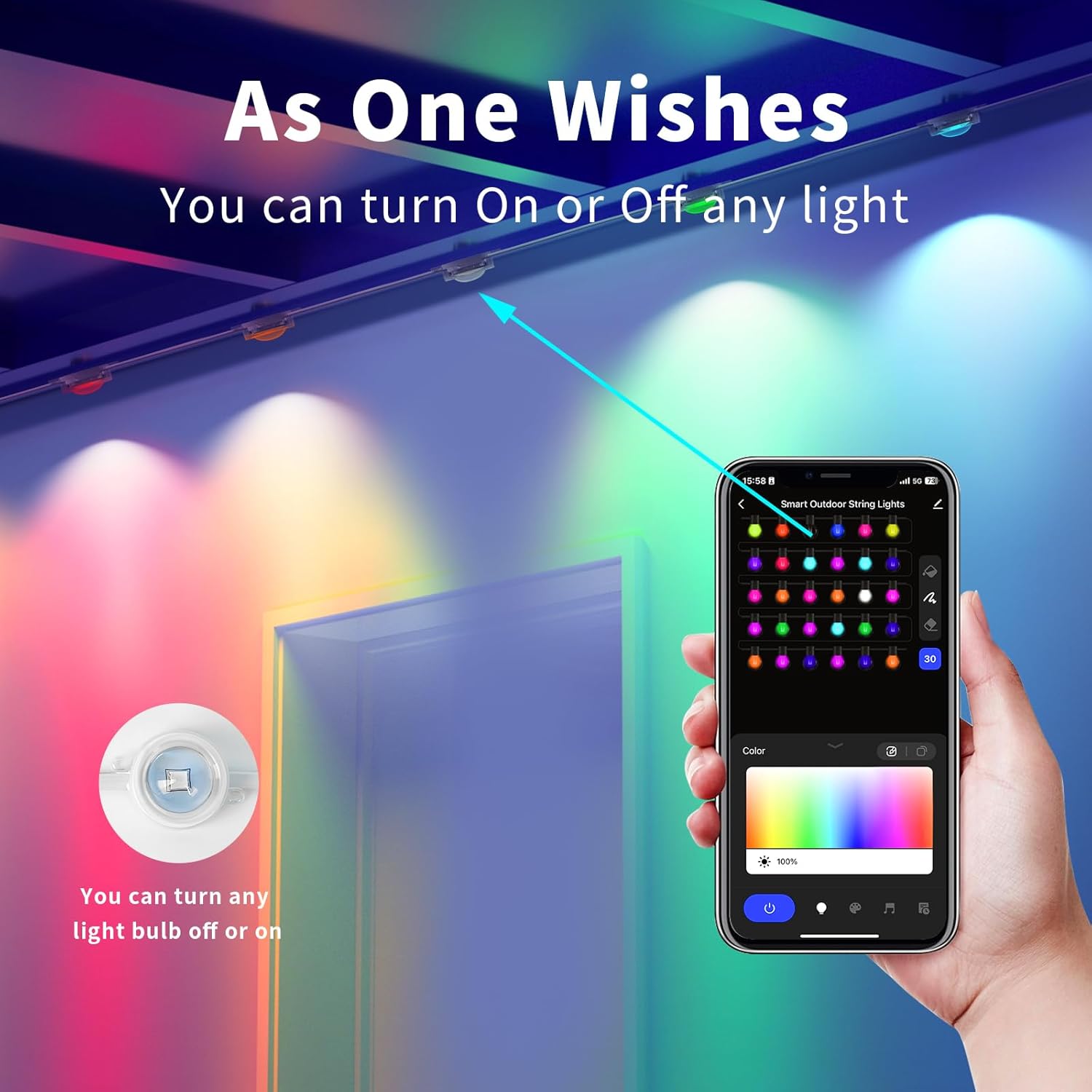 Luces permanentes para exteriores de 100 pies con 60 luces LED, luces ...