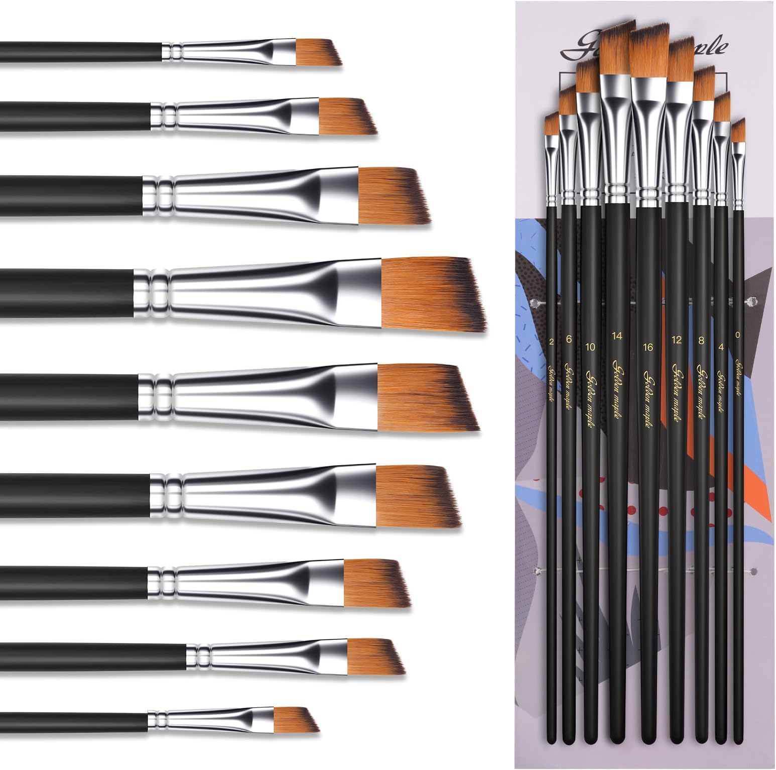 Amazon.com: Angled Paint Brush Set, 9PC Flat Tipped Long Handle Angular ...