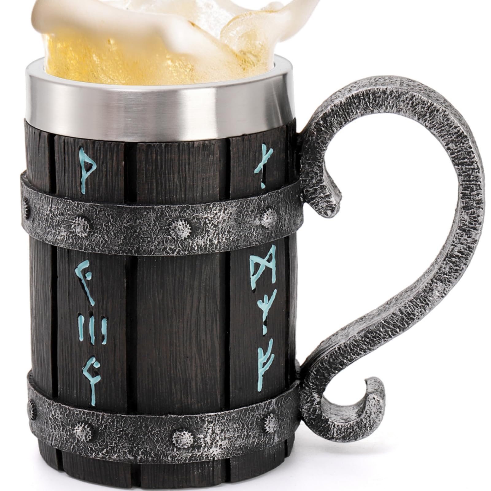 Amazon.com | Dicunoy Wooden Viking Beer Mug, 17 OZ Stainless Steel ...