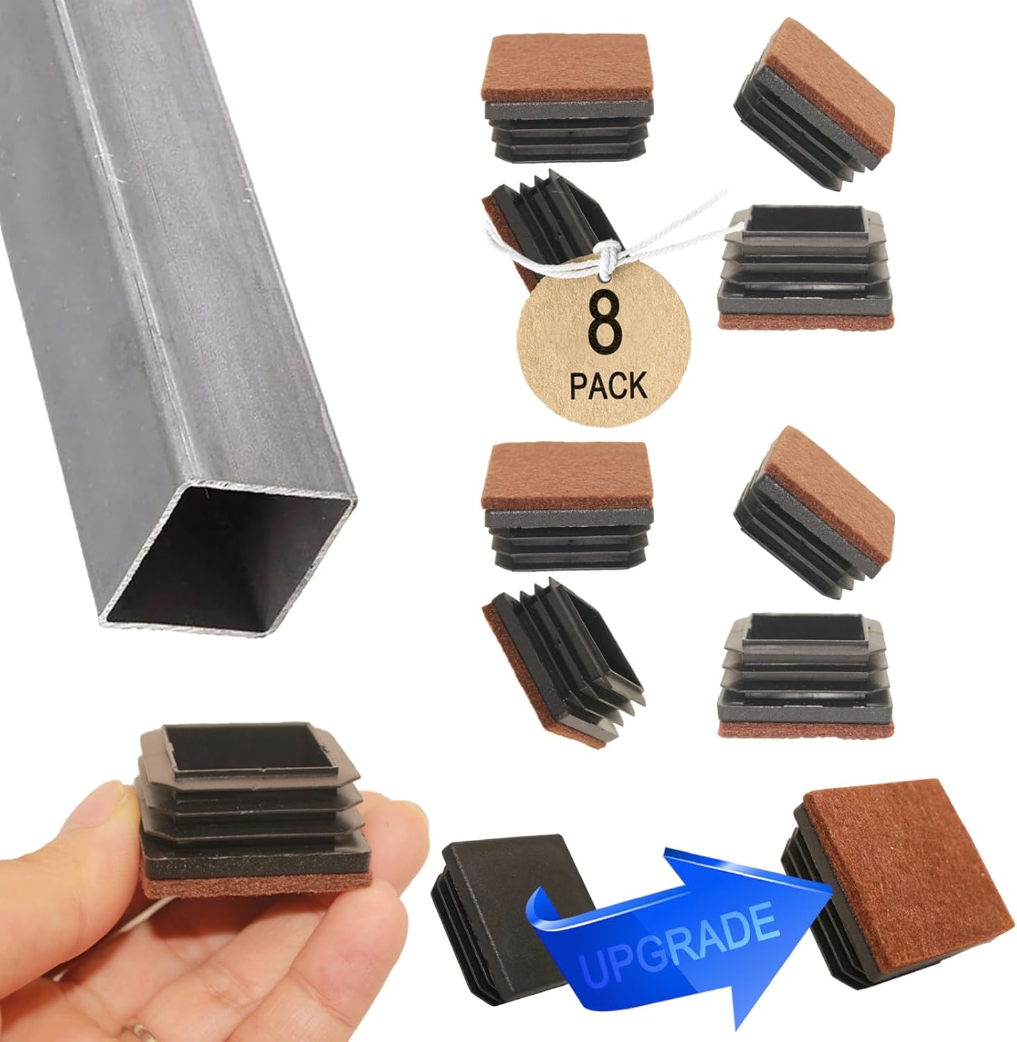 1 1/4” (31.75 mm) Square Plastic Hole Plugs with Felt Pad, End Caps for ...