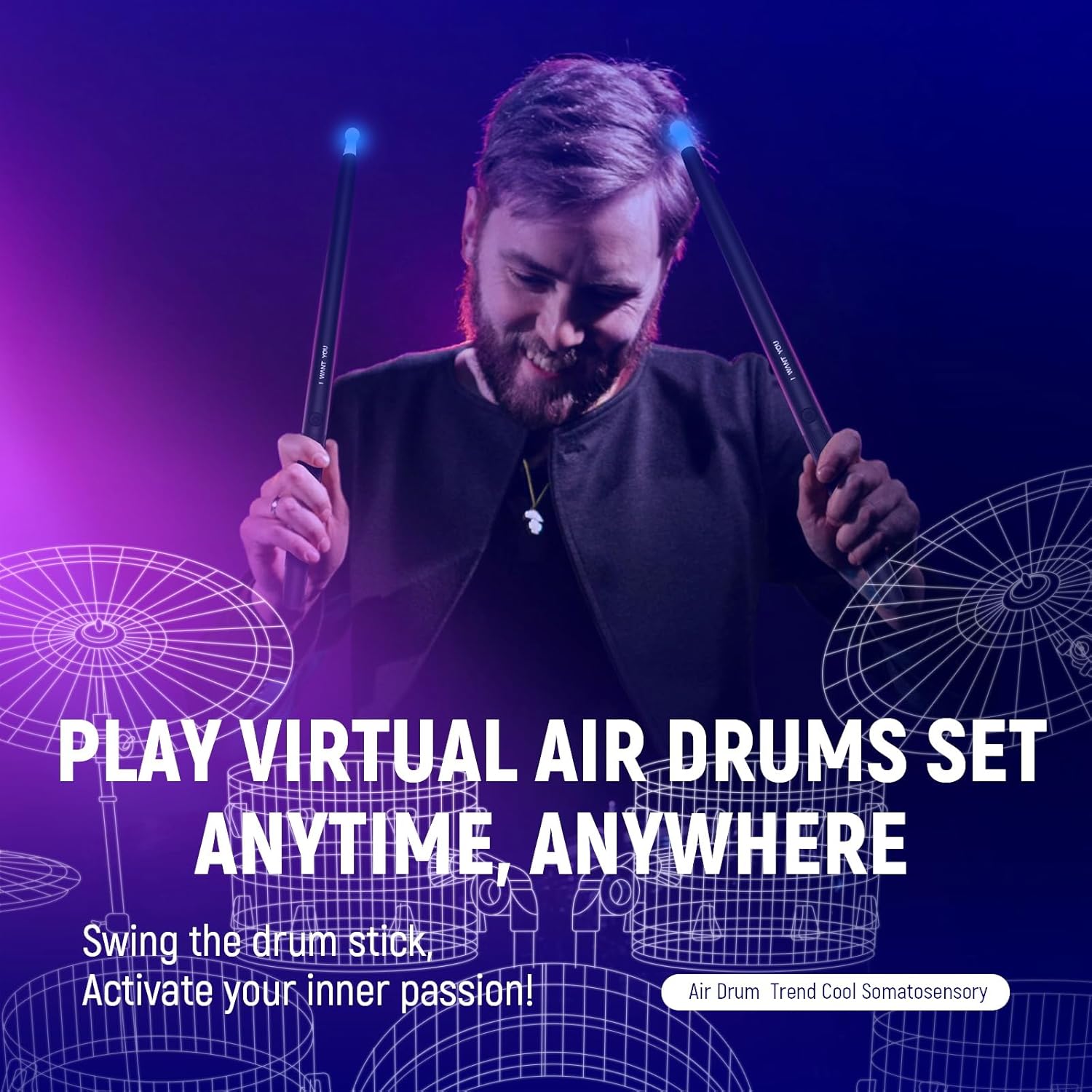 Wireless Electronic Air Drum Kit with Drumsticks & Pedals - Portable ...