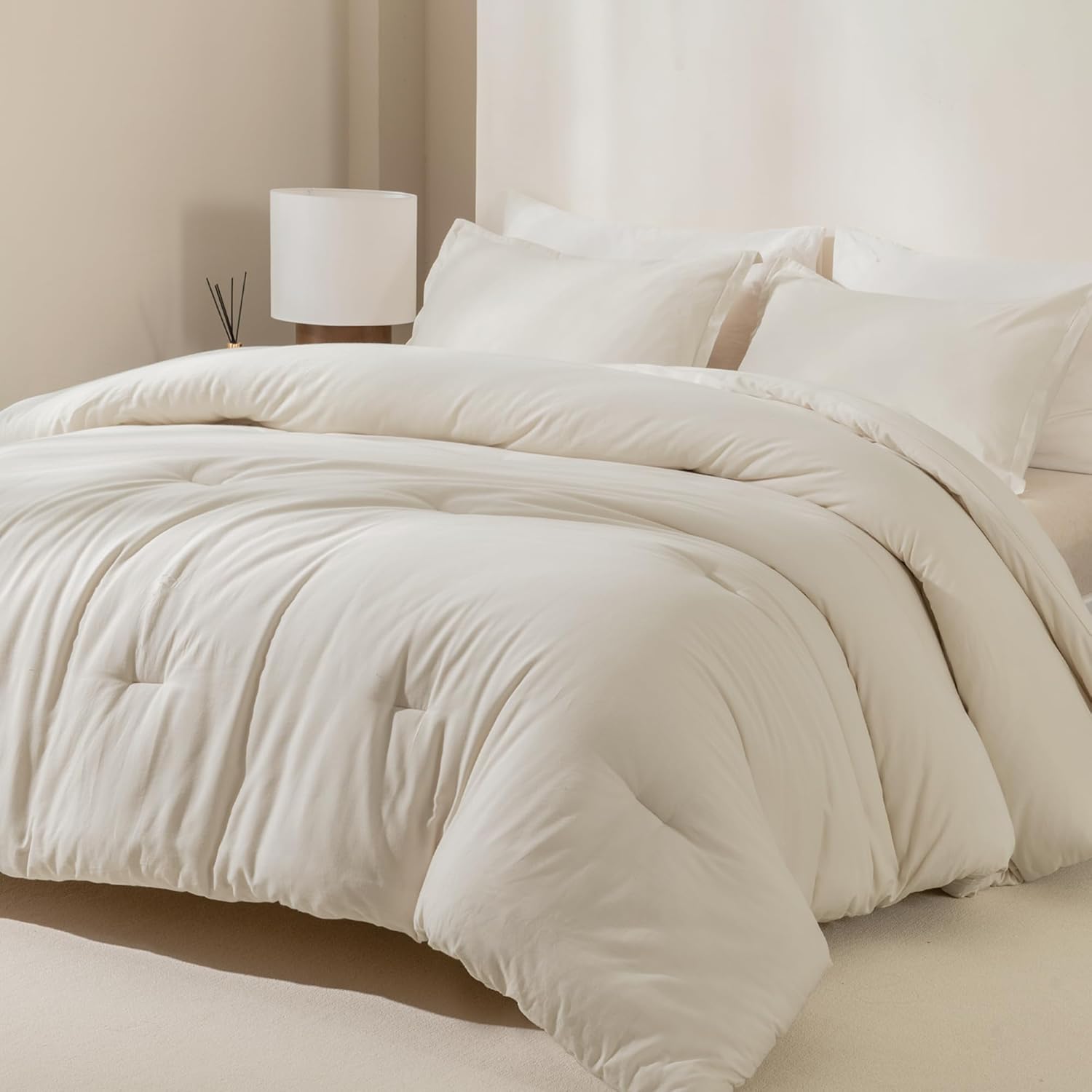 Amazon.com: Litanika King Size Comforter Cotton Beige, Breathable Cream ...