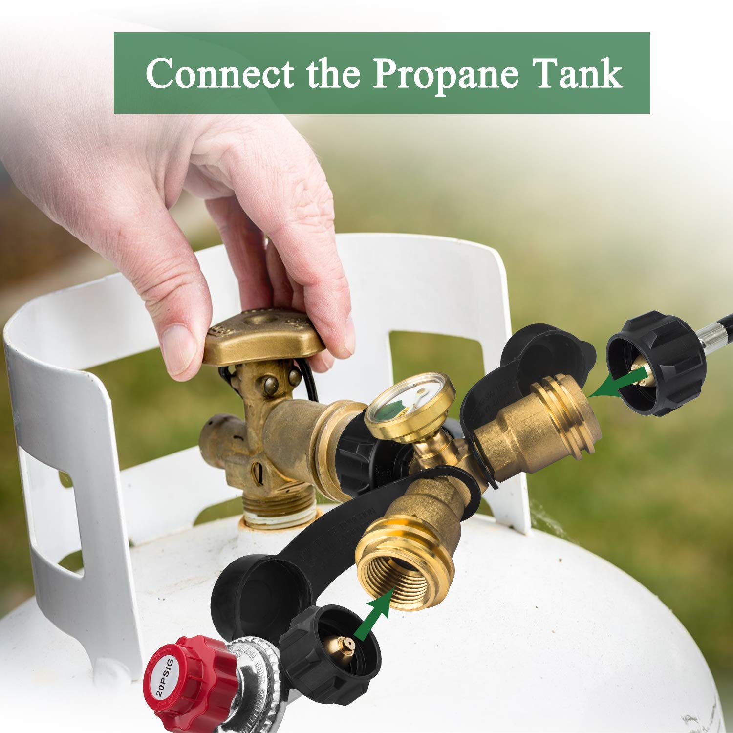 Propane Splitter, Propane Tank Y Splitter Adapter with Gauge, 2 Way ...