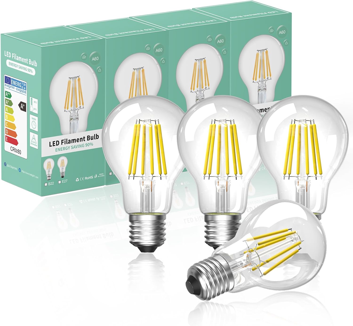 Bonlux LED E27 Edison Screw Dimmable Filament Light Bulb Cool White 6000K ES A60 GLS Shape ...