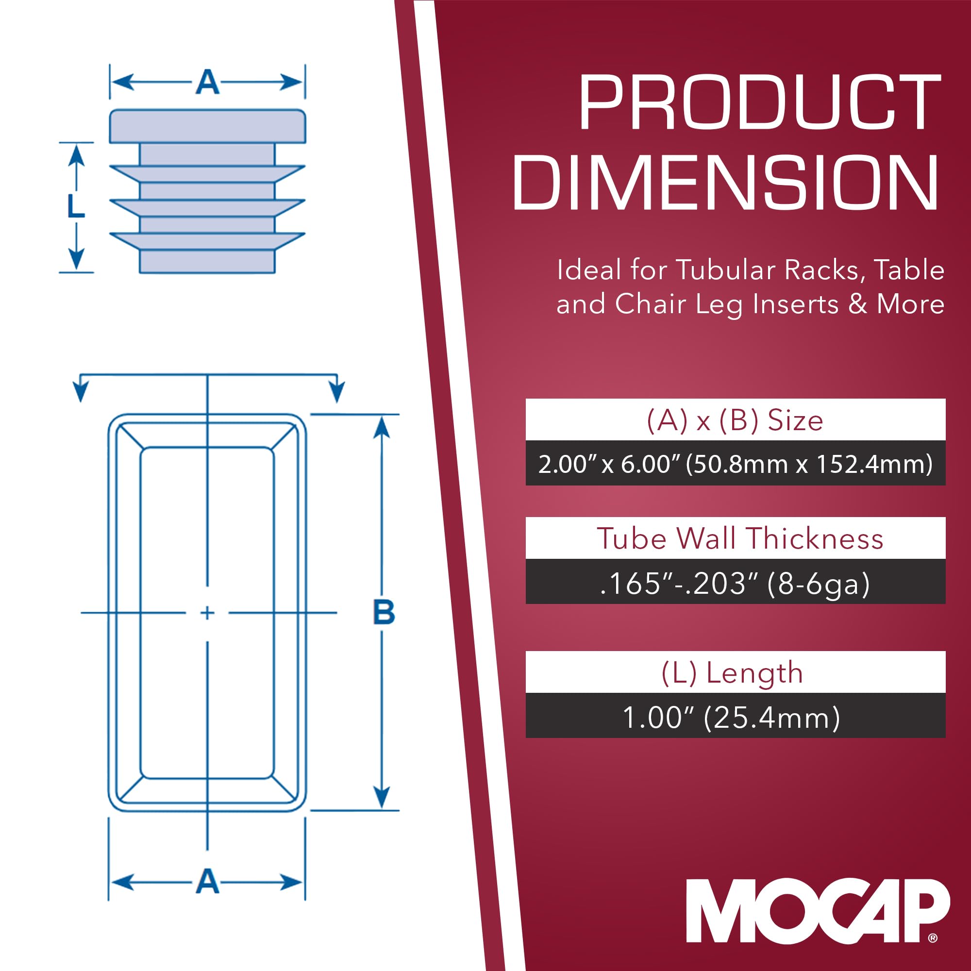 Snapklik.com : MOCAP Black Rectangular Tubing Plug - Flat Tube Wall ...