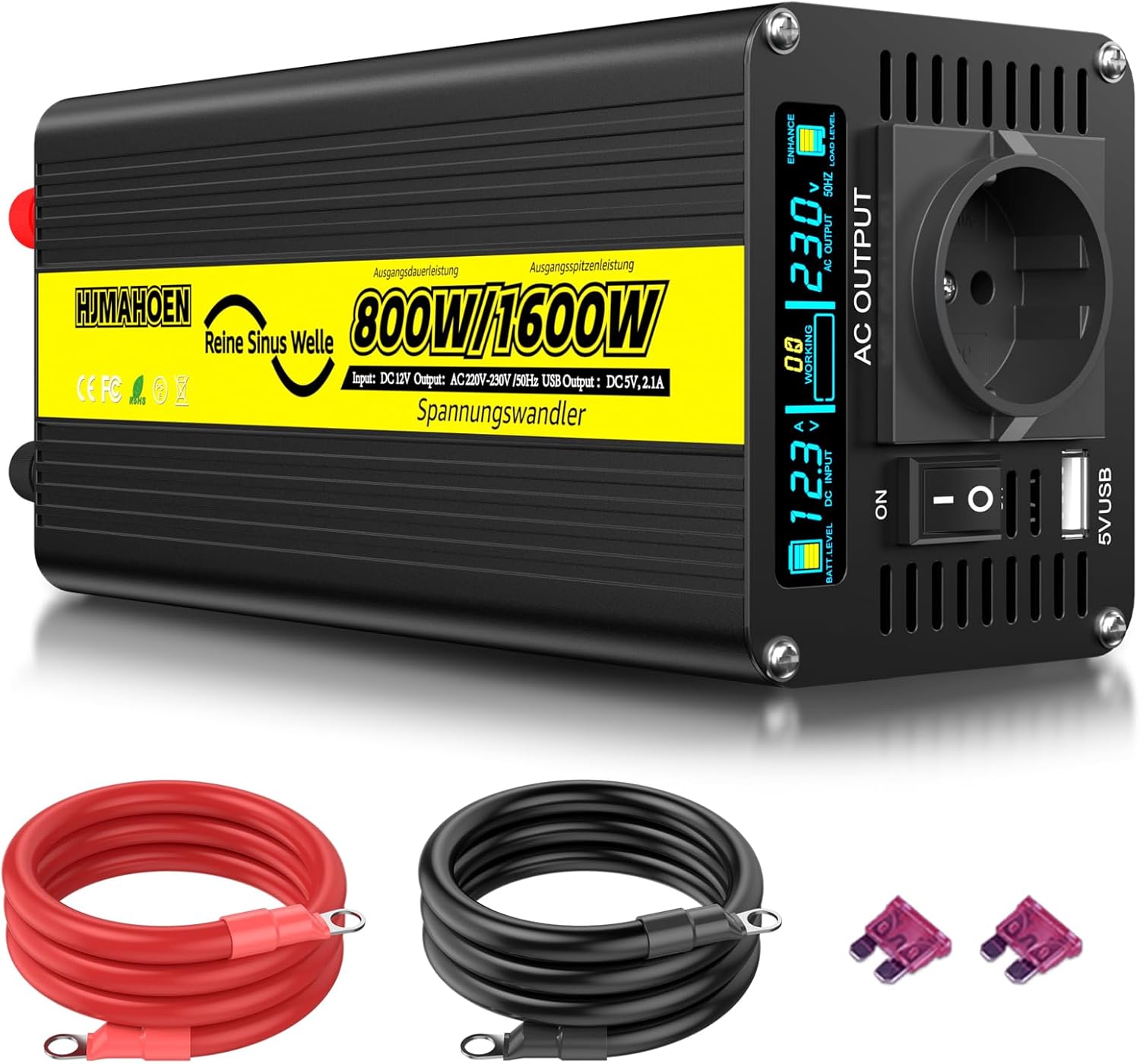 800W Inverter 12V to 230V Pure Sine Wave Voltage Converter, for Home ...