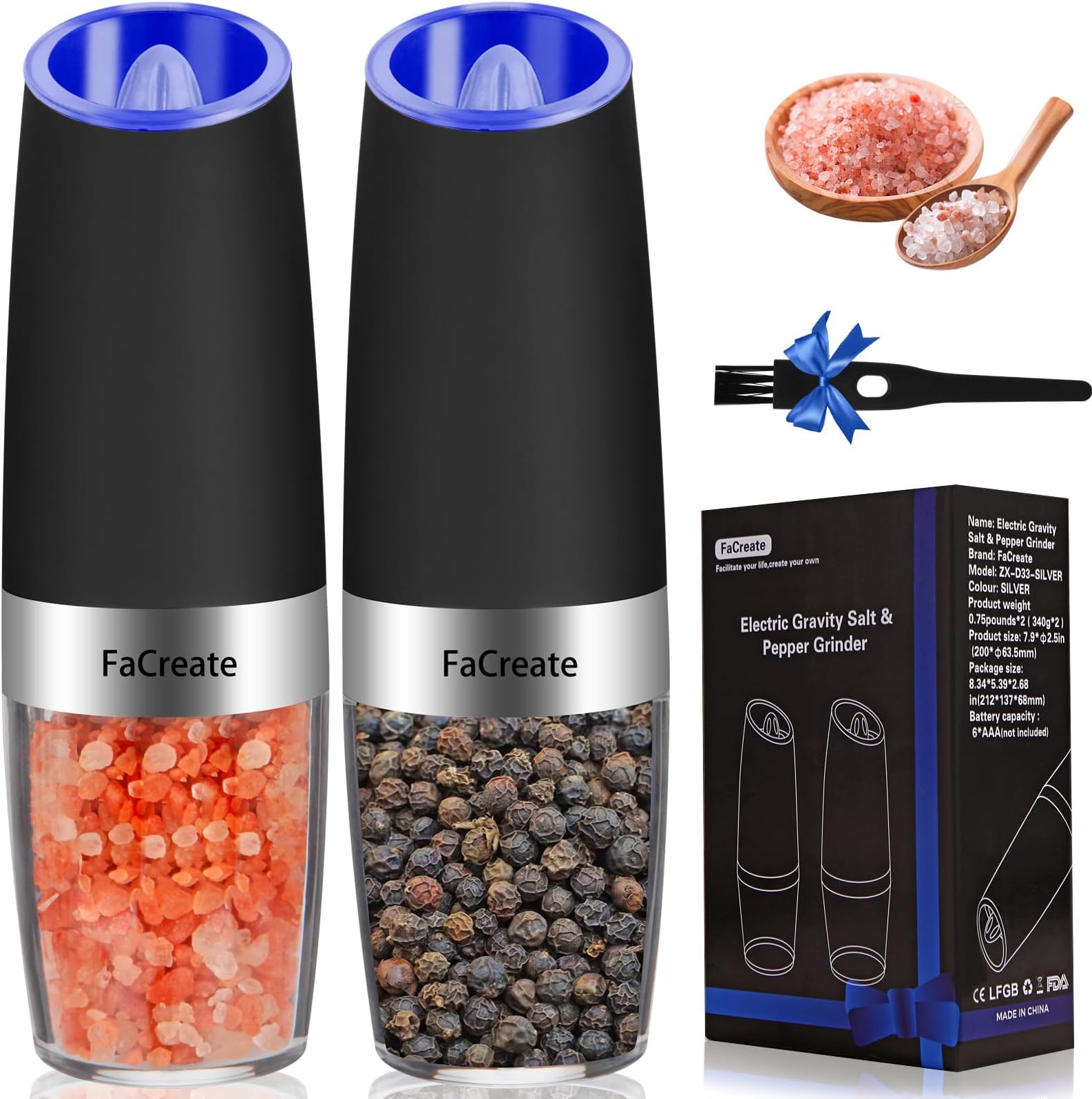 Amazon.com: GATGOODS Gravity Electric Salt and Pepper Grinder Set ...