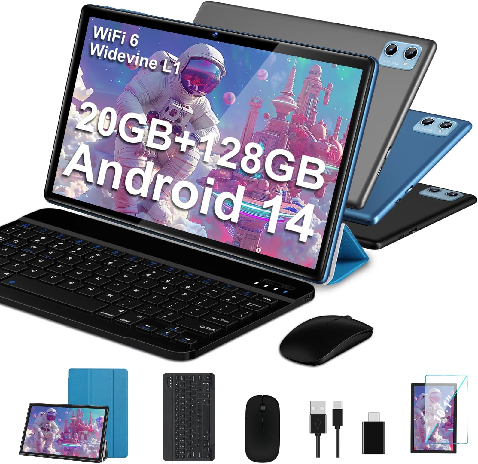 Biegedy Tablette 10 Pouces Android 14 Tablettes 20Go RAM + 128Go ROM(TF ...