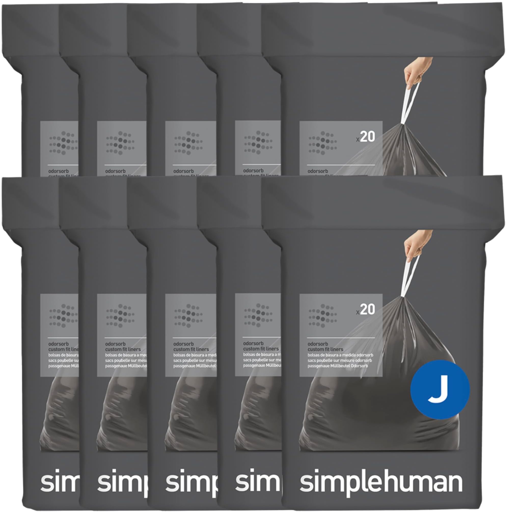 Amazon.com: simplehuman Code J 200 Count, Genuine Odorsorb Custom Fit Liners, Drawstring Odor ...