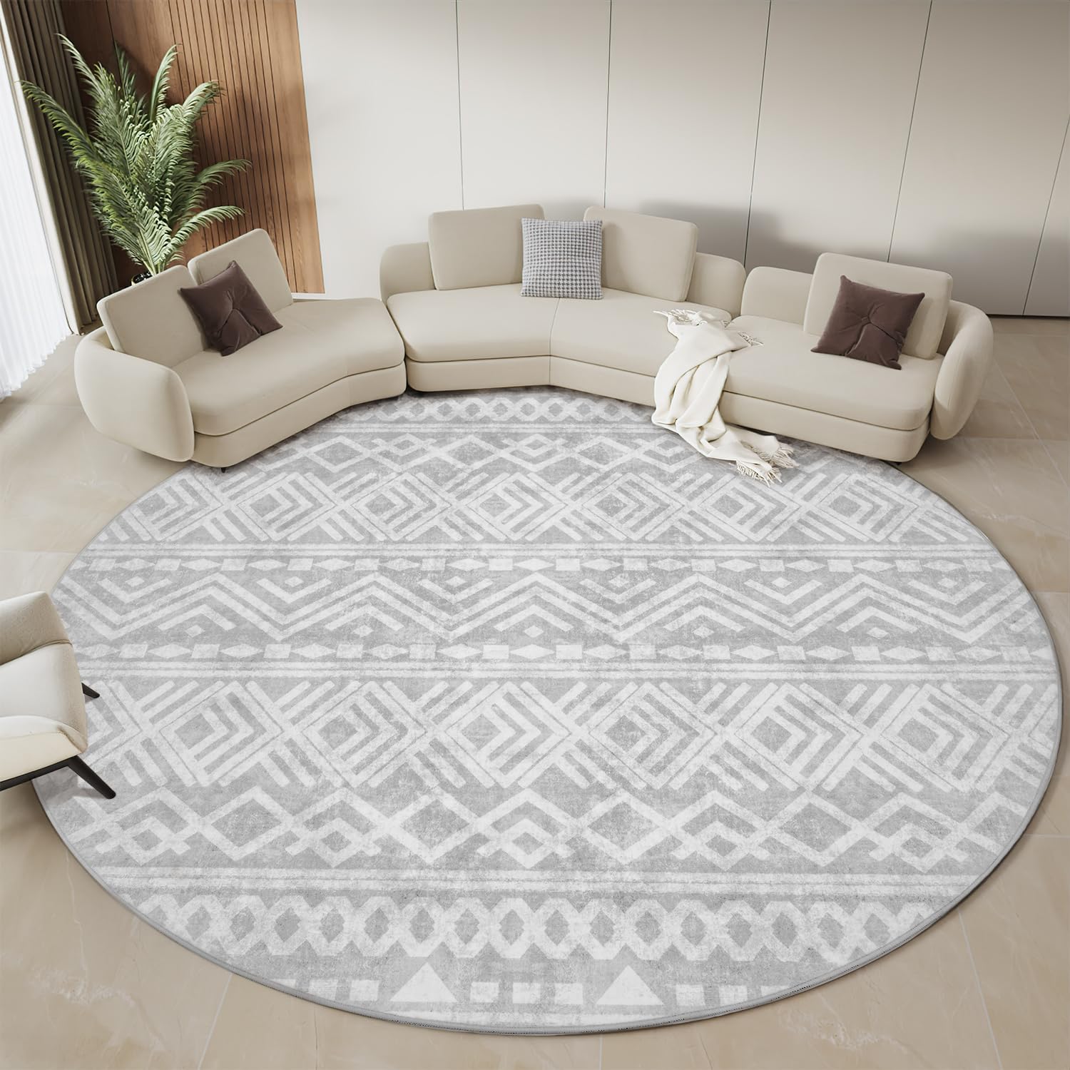 Round Area Rug 6x6 ft Boho Circle Rug Non-Slip Washable Moroccan Rug ...