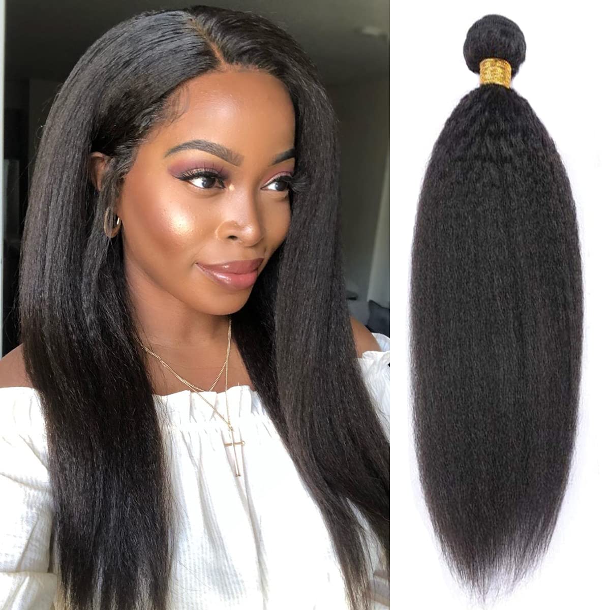 Amazon.com : Kinky Straight Human Hair Bundle MSGEM 100% Unprocessed Yaki Straight Hair 1 Bundle ...