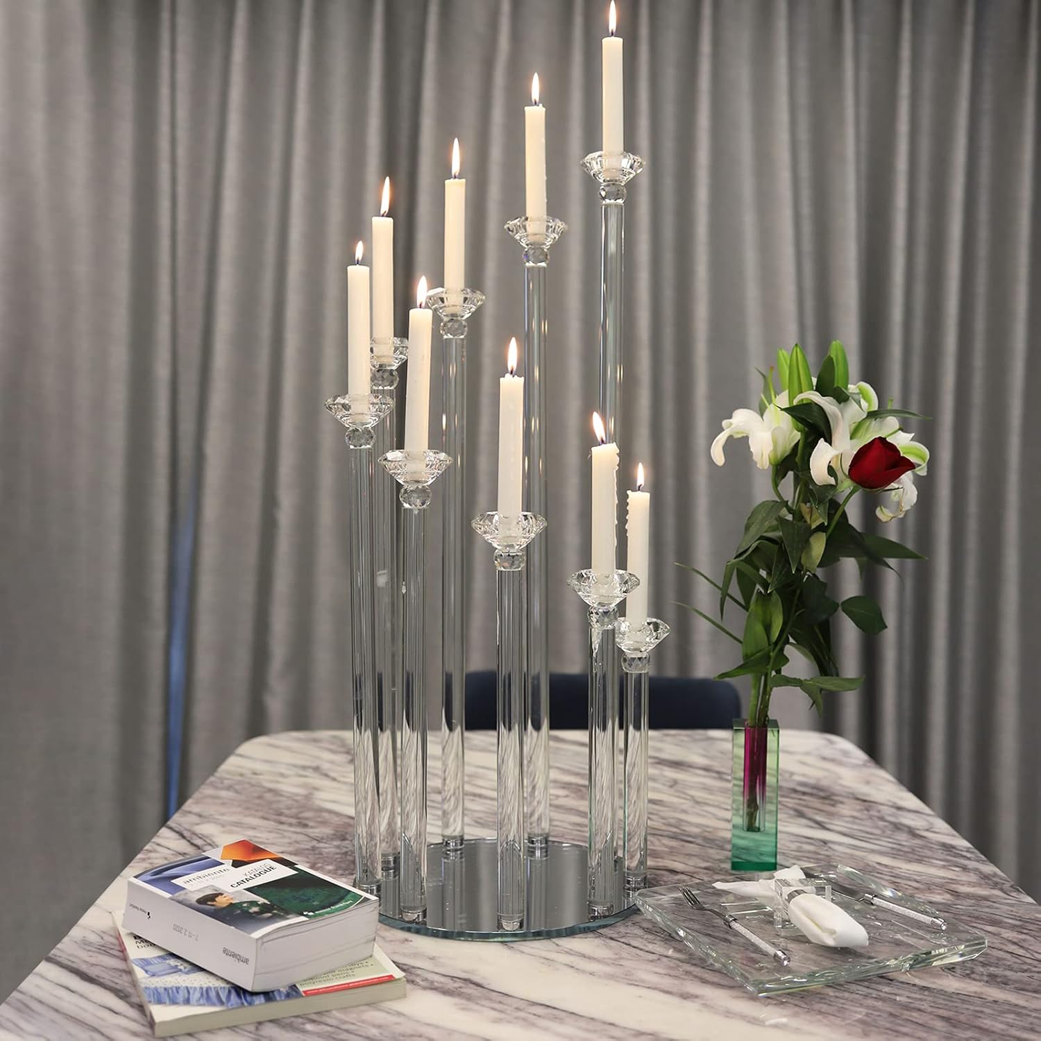 Amazon.com: (1-Pack) 32" Crystal Table Candelabra Candle Holder-9 Arms ...