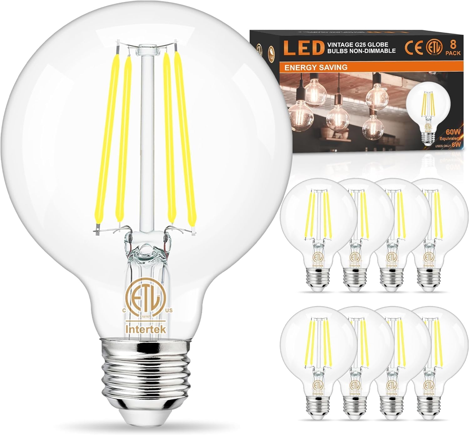 hansang 8 Pack Bathroom Light Bulbs, 6000K Daylight, 60W Equivalent G25 ...