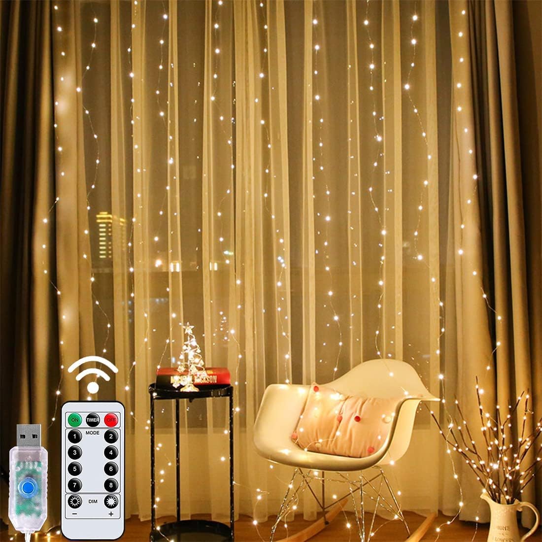 Necomi 300 LED Bedroom Curtain String Fairy Backdrop Lights,USB Powered ...