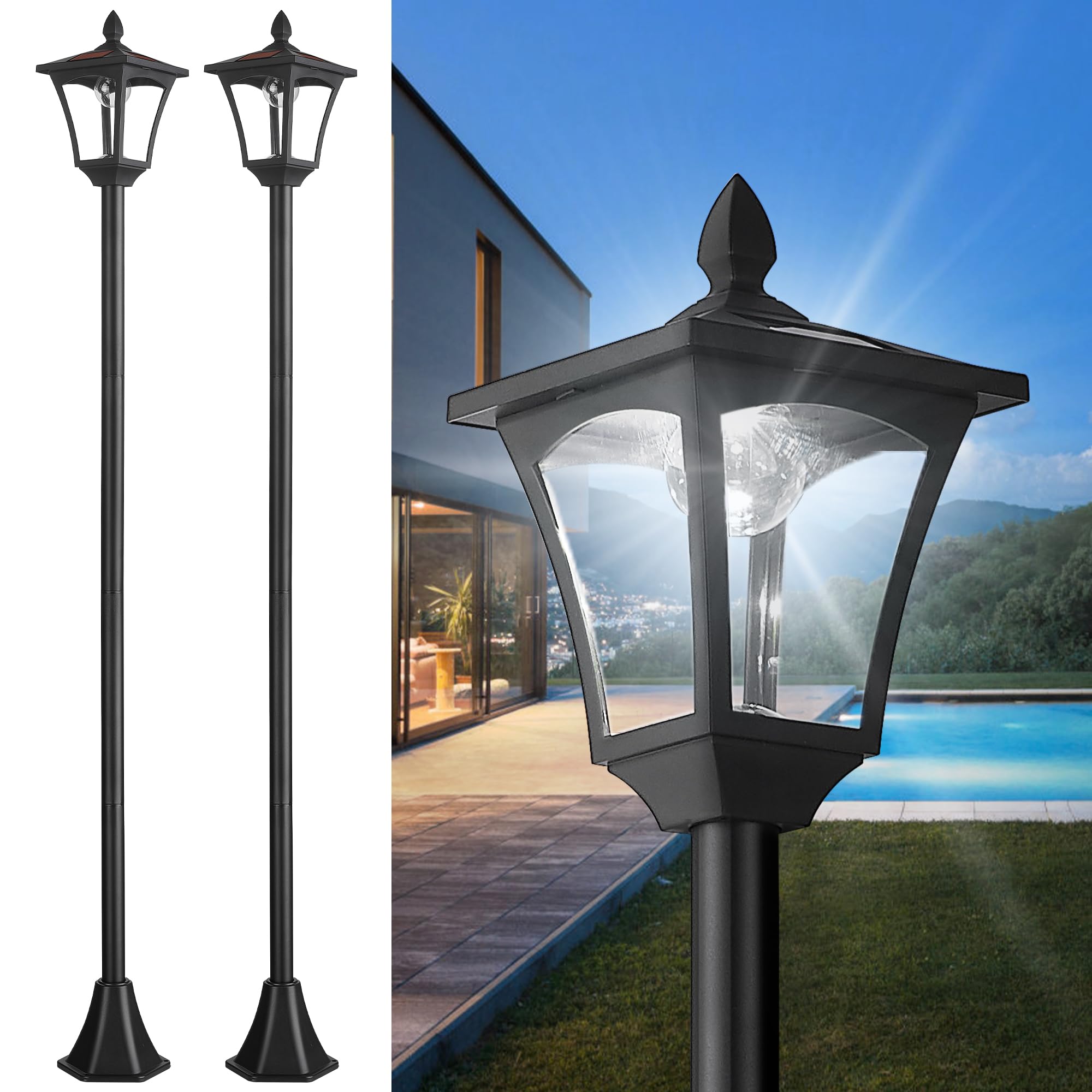 Seovix 70" Outdoor Solar Post Light, LED Solar Lamp Post Outdoor ...