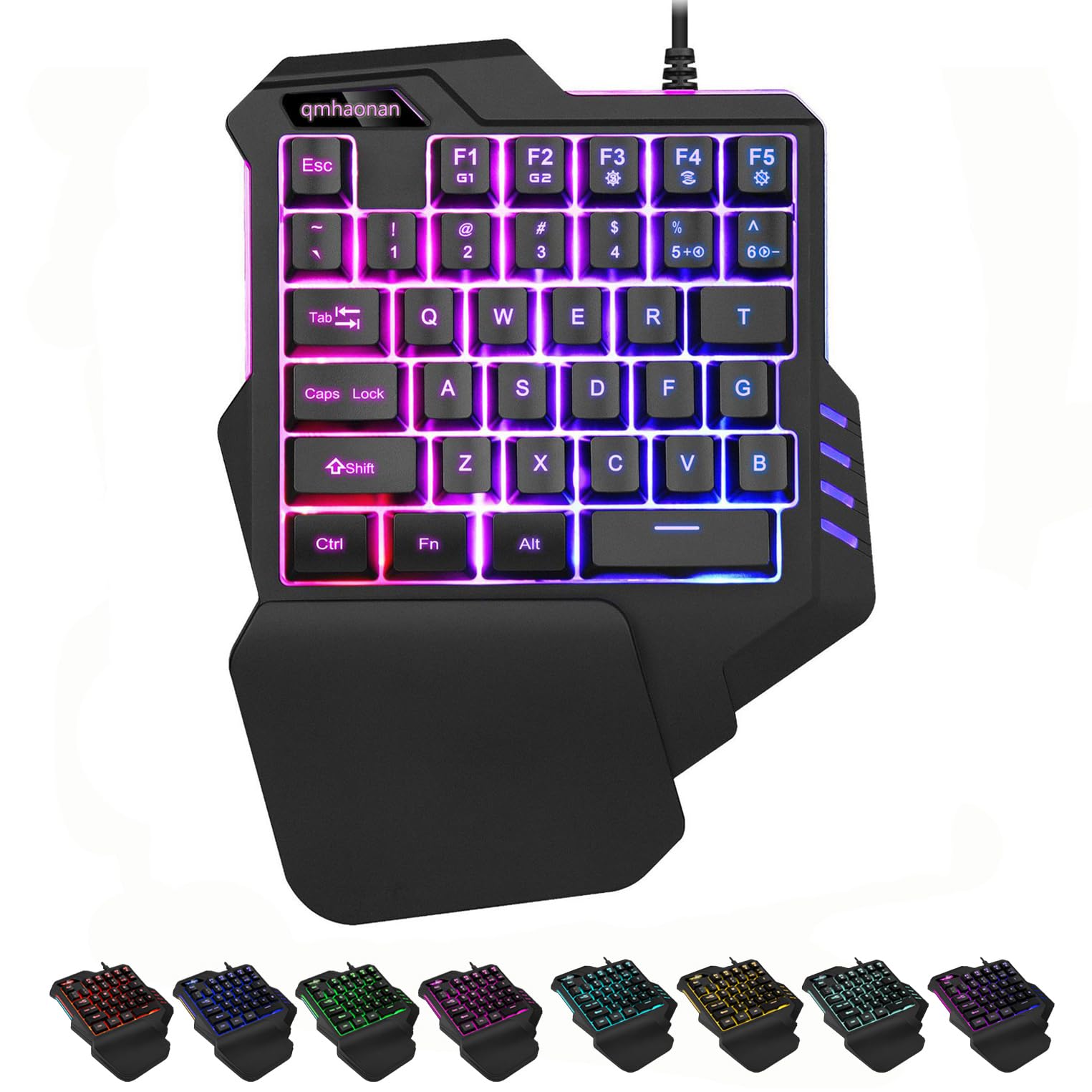 Amazon.com: qmhaonan RGB One Handed Keyboard, Wired Gaming Backlit 35 ...
