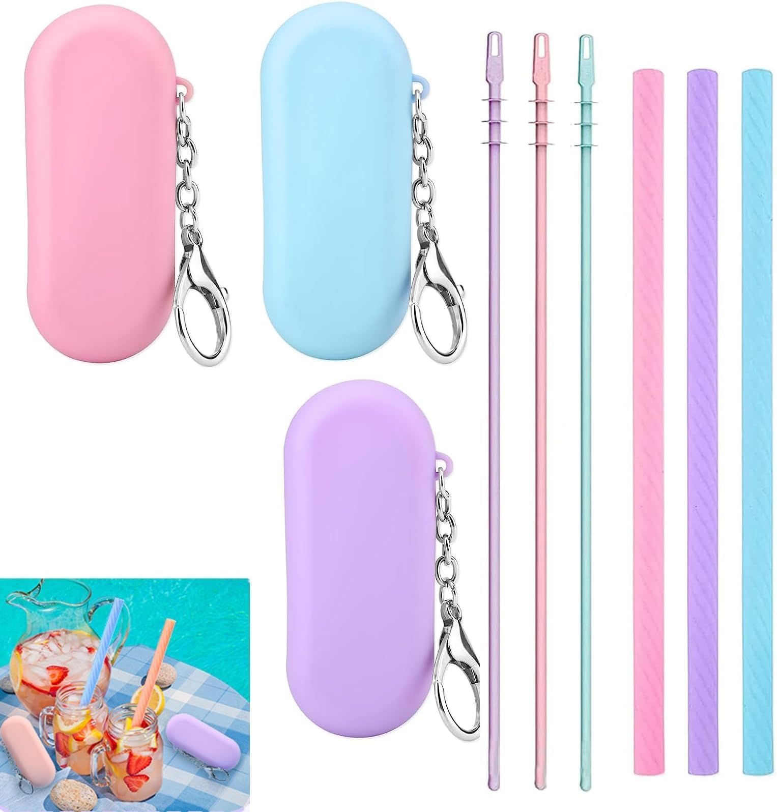 Prasacco 8 Sets Silicone Straws Reusable Straws with Case Foldable ...