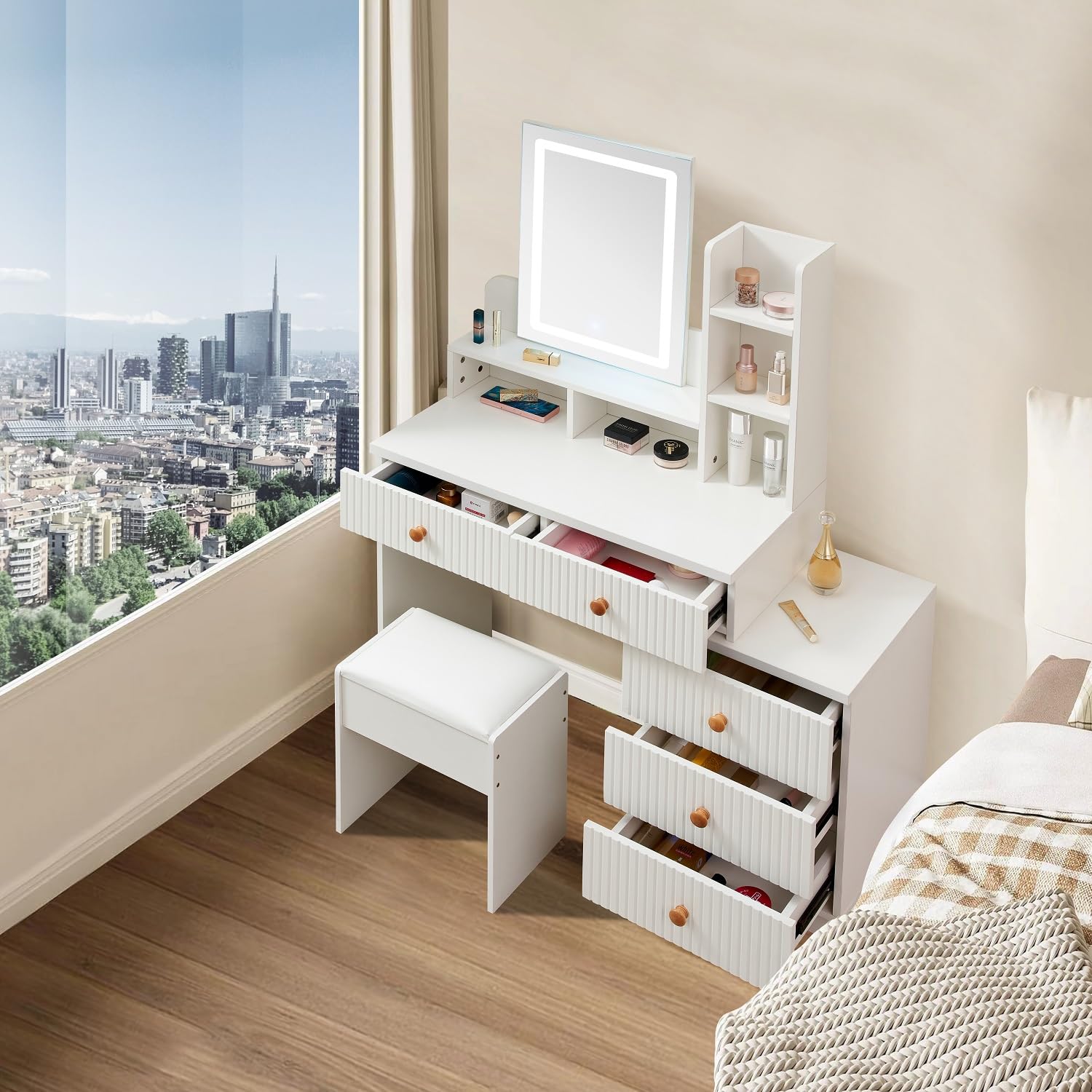 Vanity Desk with Lighted Mirror - Makeup Vanity Table with 3 Color ...