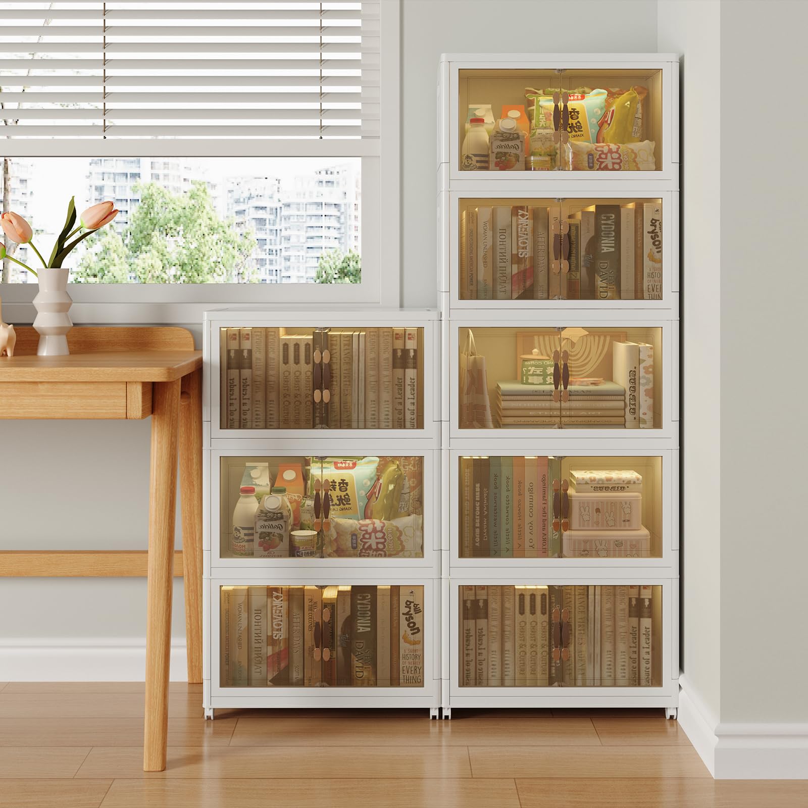 Abyssaly Stackable Plastic Storage Boxes with Lids, Foldable White ...