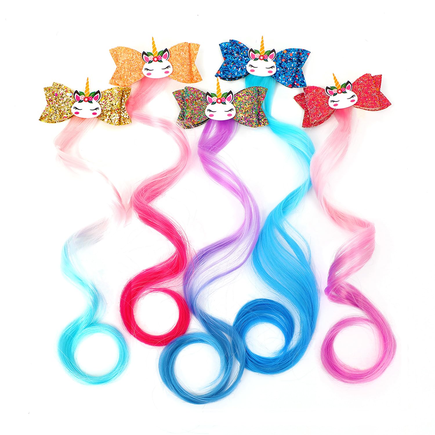Amazon.com : Aiduode 5 Pcs Unicorn Hair Extensions For Kids，Hair Bows ...