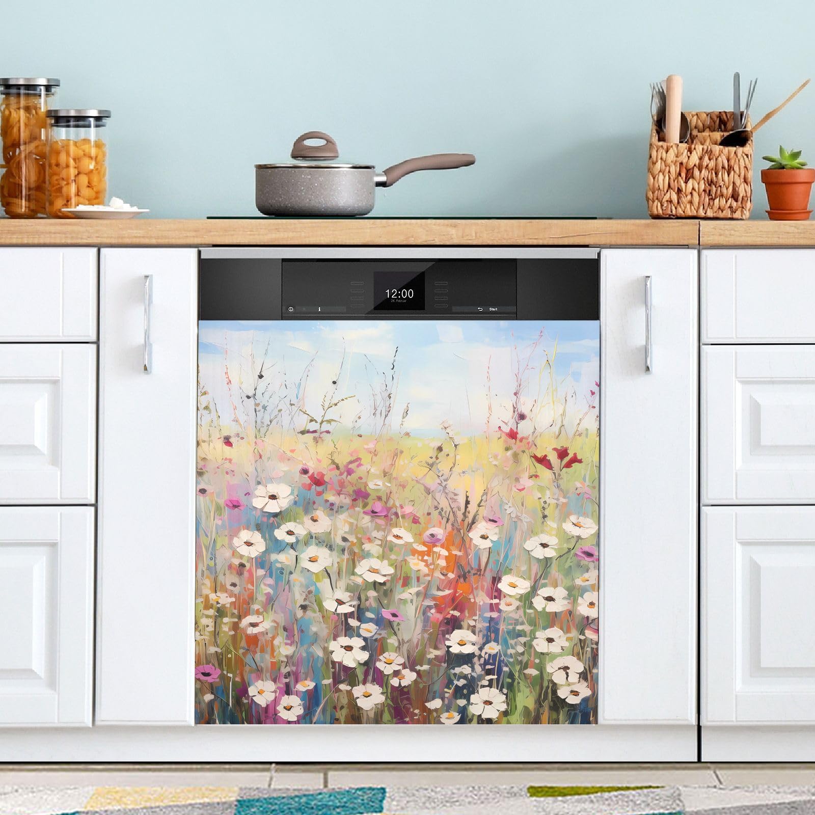 Amazon.com: PDZRMY Dishwasher Magnetic Cover White Floral Art ...
