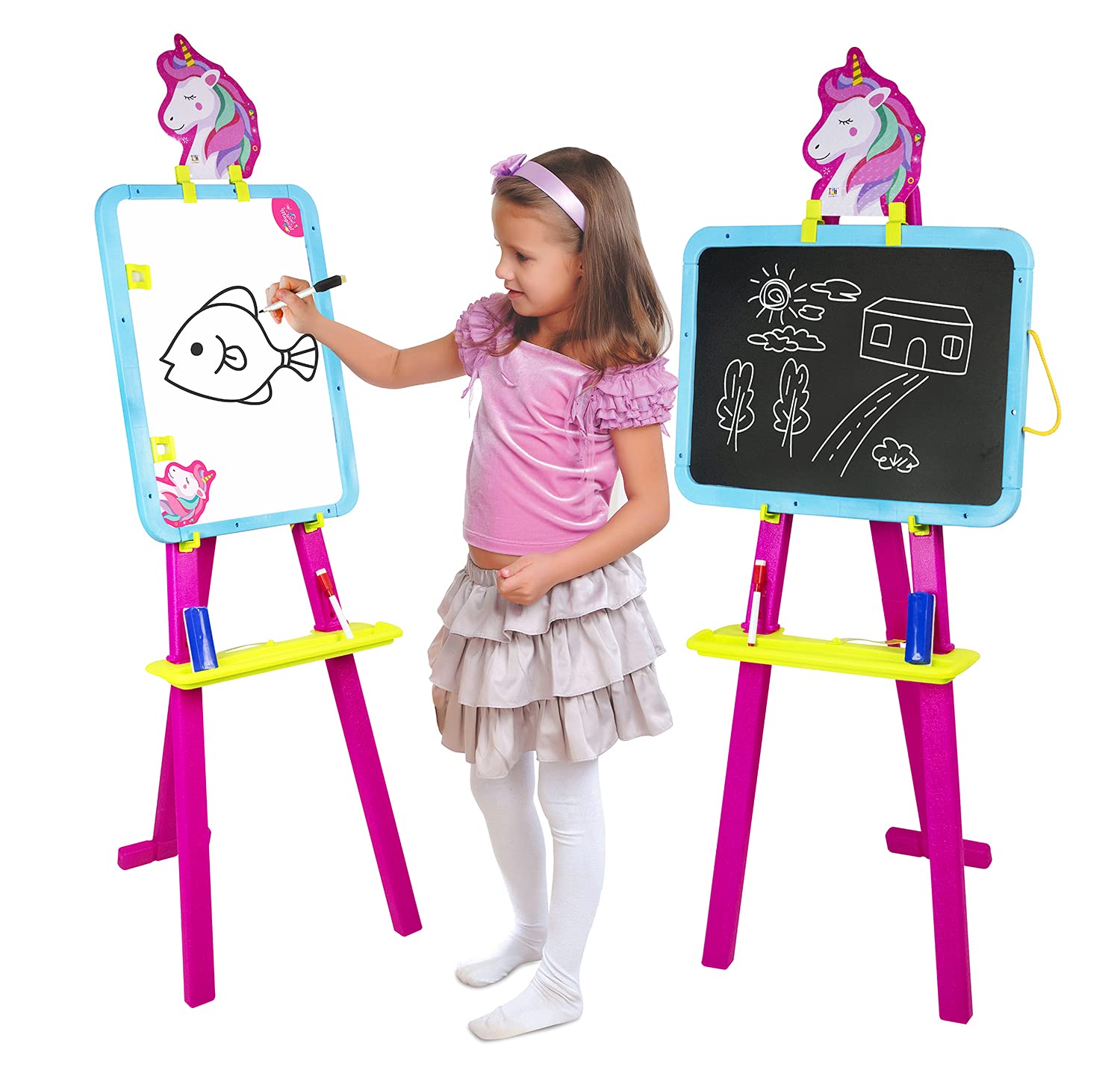 Buy Unicorn Easel Writing Board for Kids with Stand to Write Magnetic ...