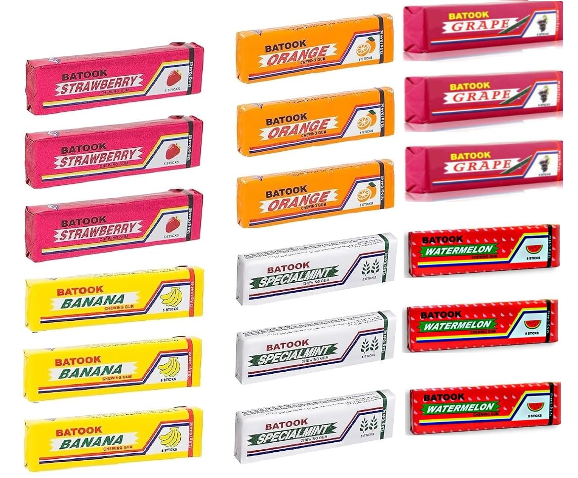Batook Chewing Gum Variety Pack 3 Banana, 3 Strawberry, 3 Mint, 3 ...