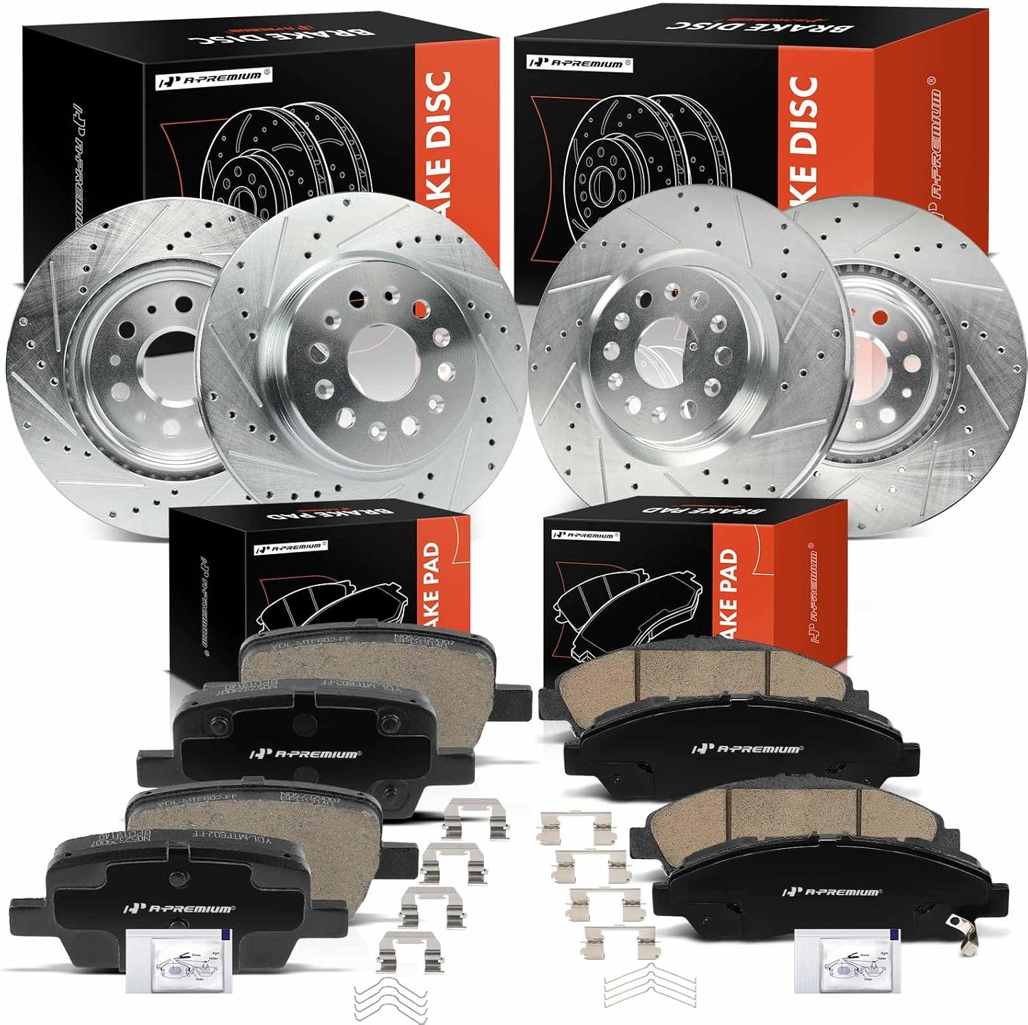 A-Premium Front and Rear Drilled and Slotted Disc Brake Rotors + Ceramic Pads Kit Compatible ...