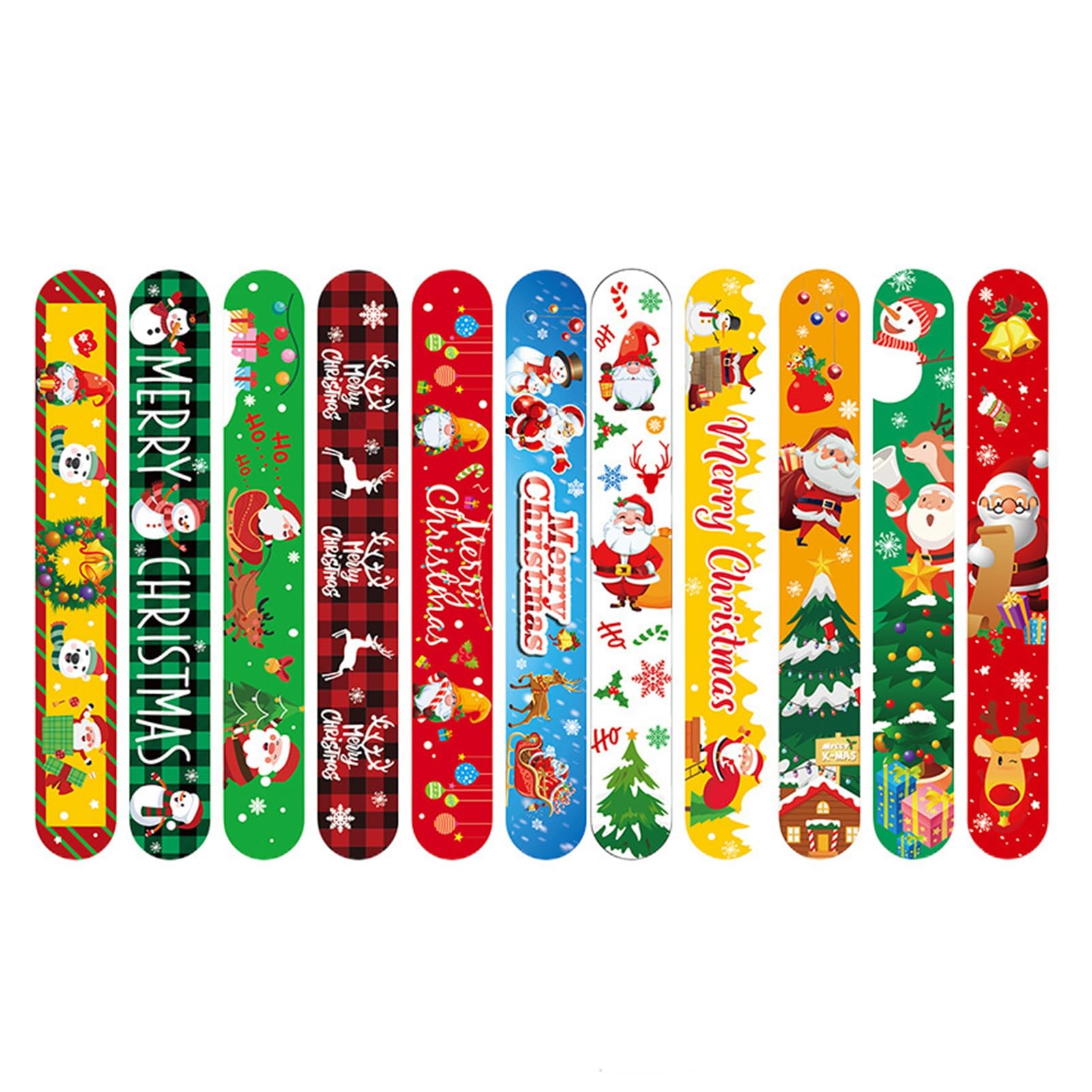 12/24/48Pcs Christmas Slap Bracelets Santa Claus Tree Reindeer Pattern ...
