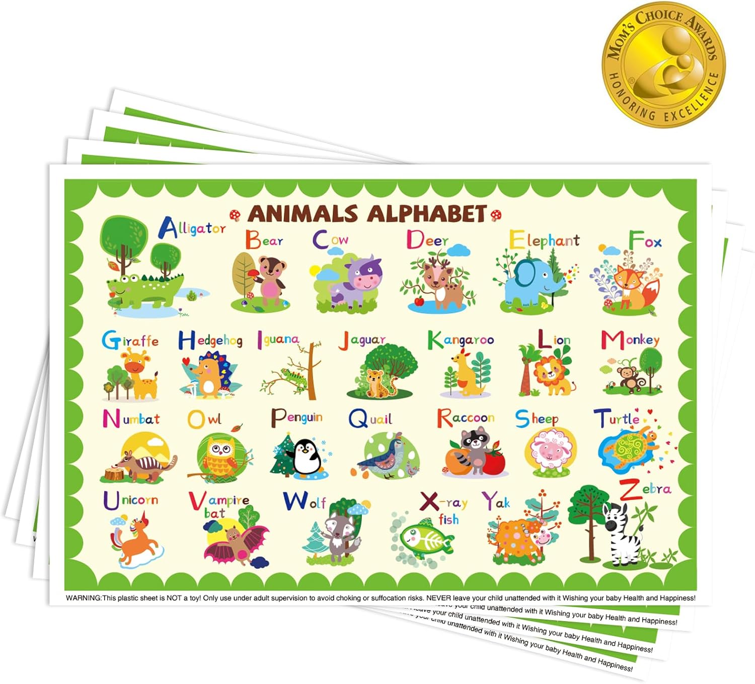 Amazon.com : Disposable Placemats for Baby, Animal Alphabet Kids ...