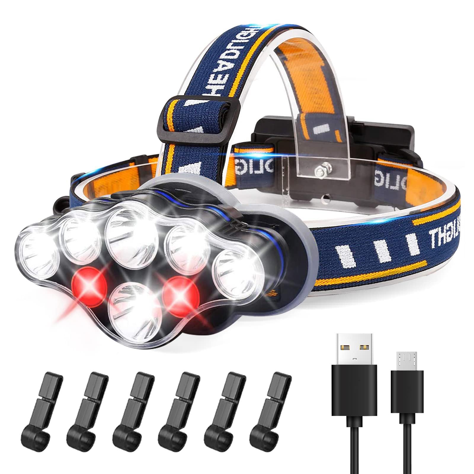 Rechargeable LED Headlamp, 18000 Lumen Headlight with 8 Modes, Headlamp ...