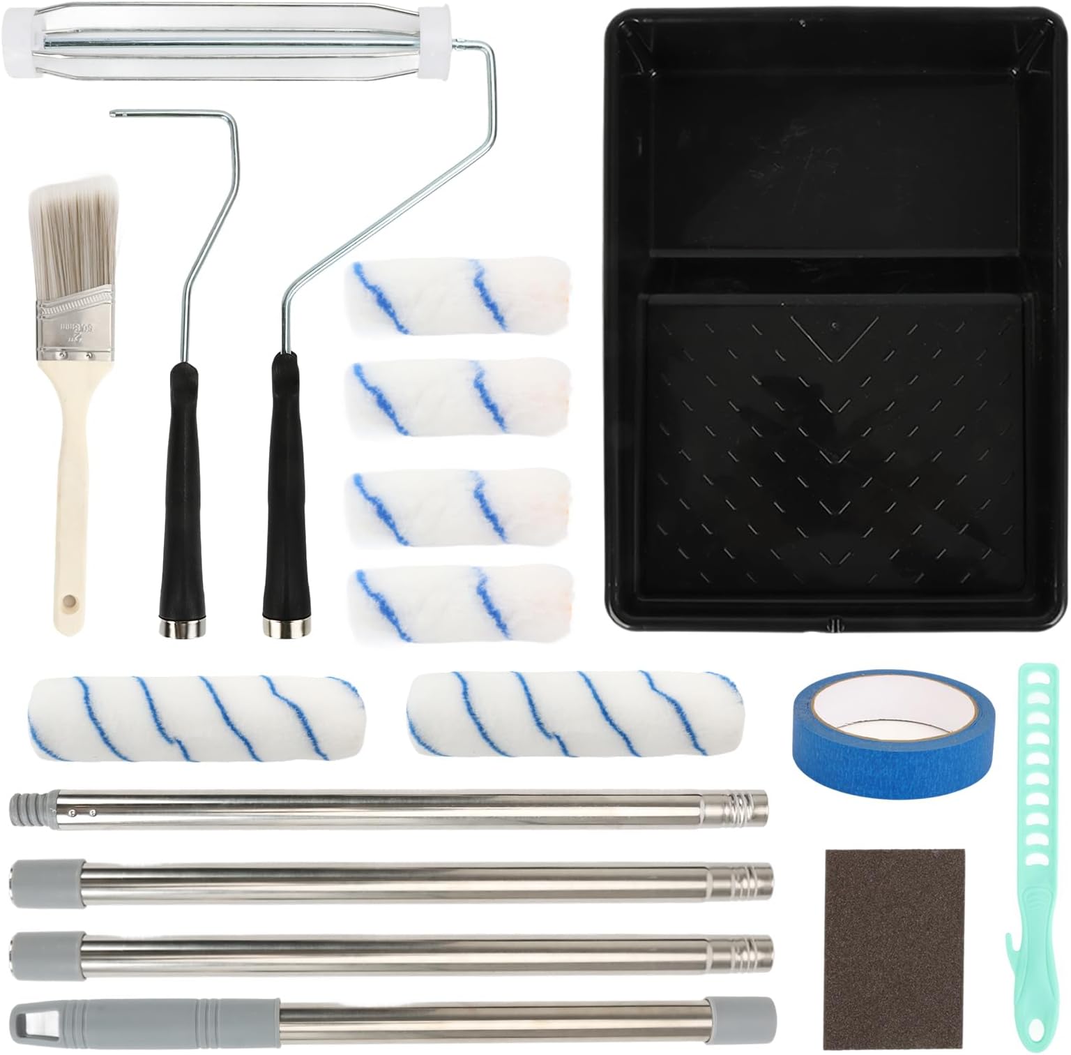 37 PCS Paint Roller Kit with Extension Pole 2 to 4 Ft,9"4"Paint Rollers ...