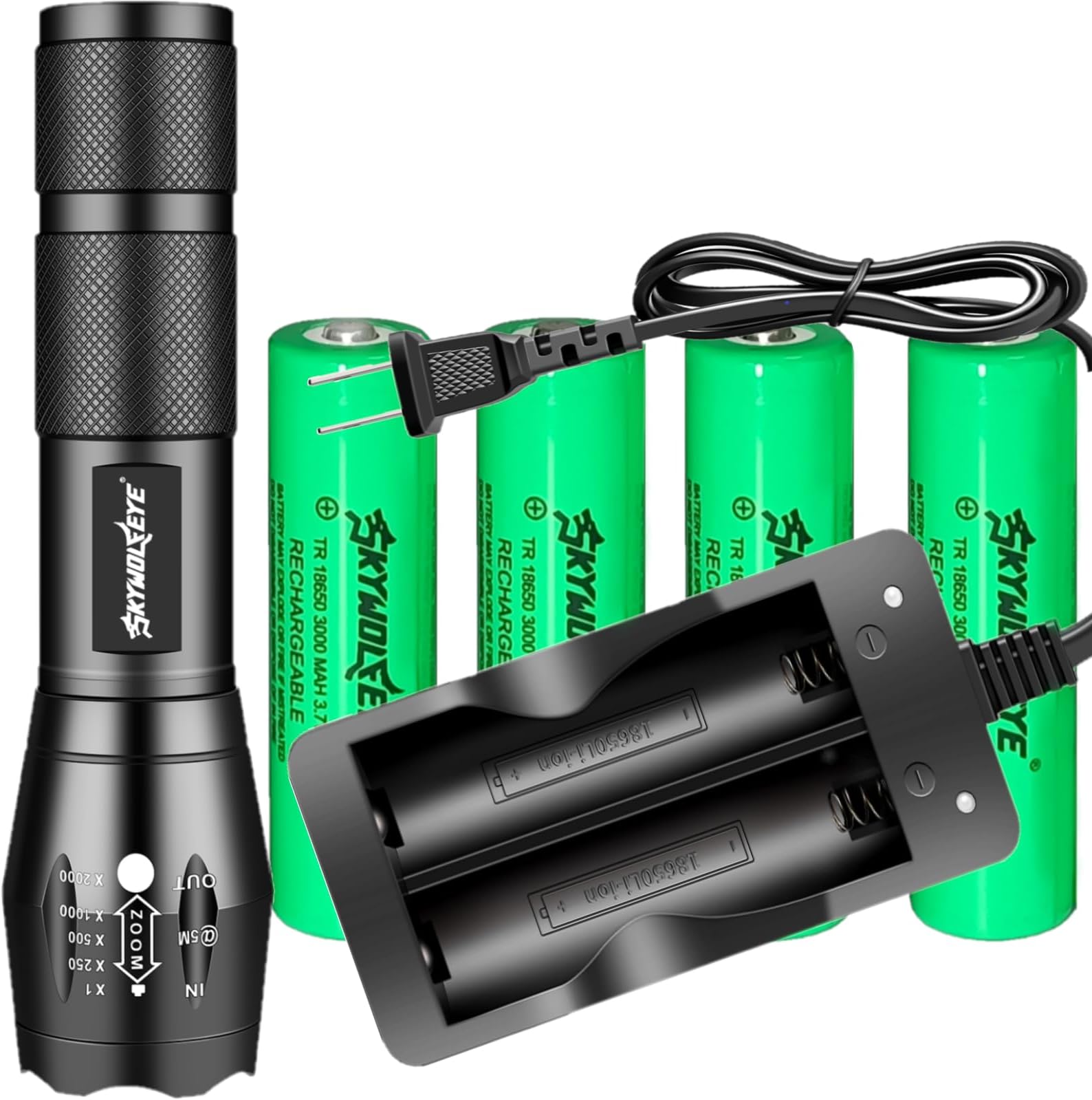 Skywolfeye 4 Pack Led Flashlights High Lumens Rechargeable Zoomable 3 ...