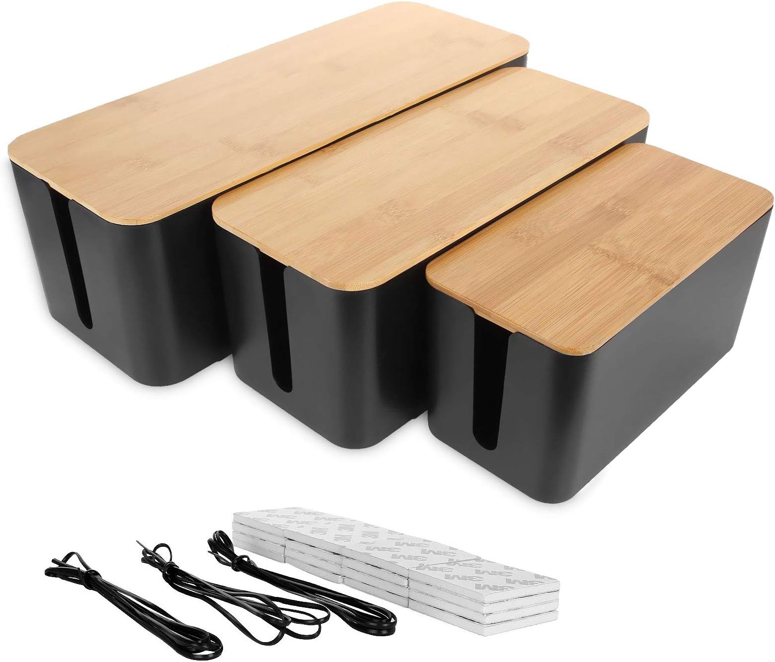 SENENQU 3pcs Black Cable Tidy Box, Large Desk Cable Management Box ...