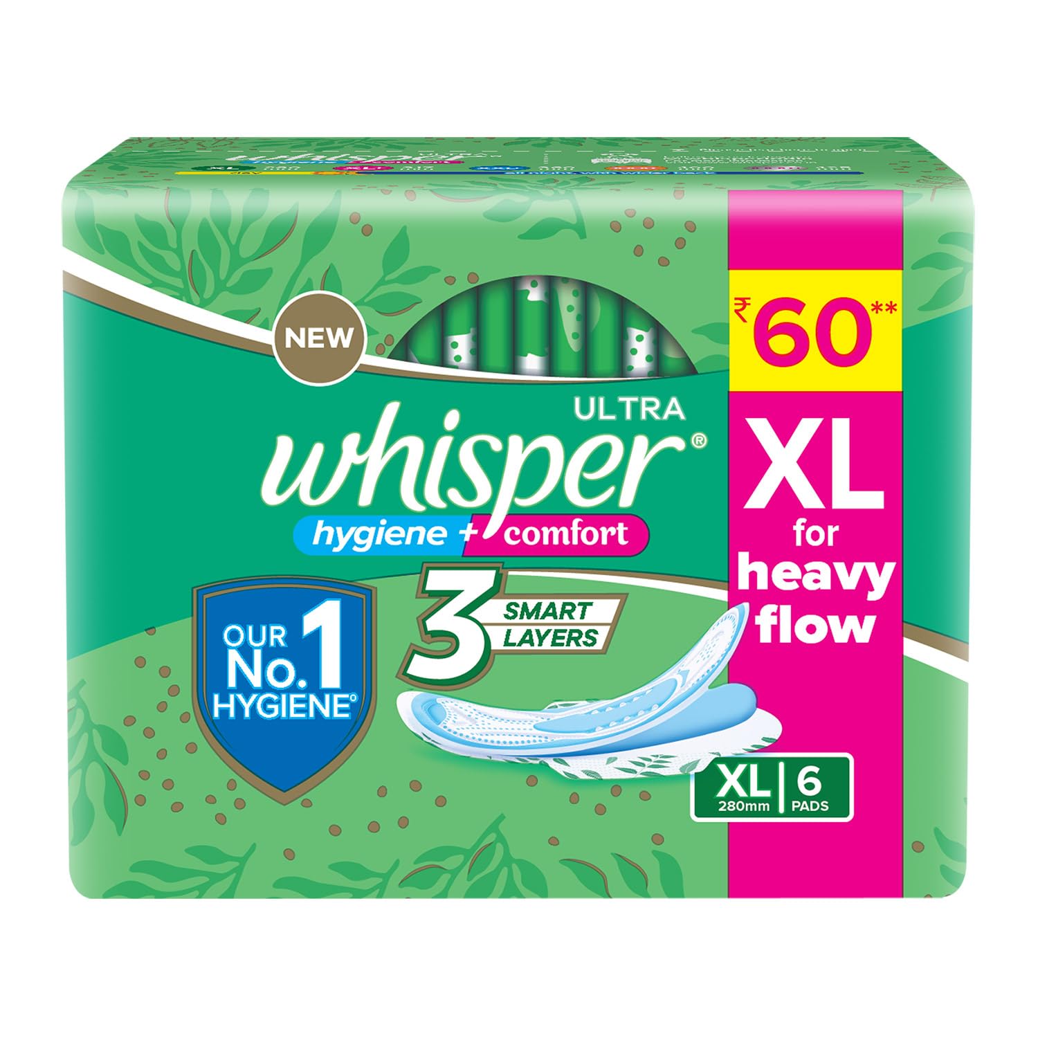 Buy Whisper Ultra Hygiene+Comfort Sanitary Pads, 6 XL Pads, XL for ...