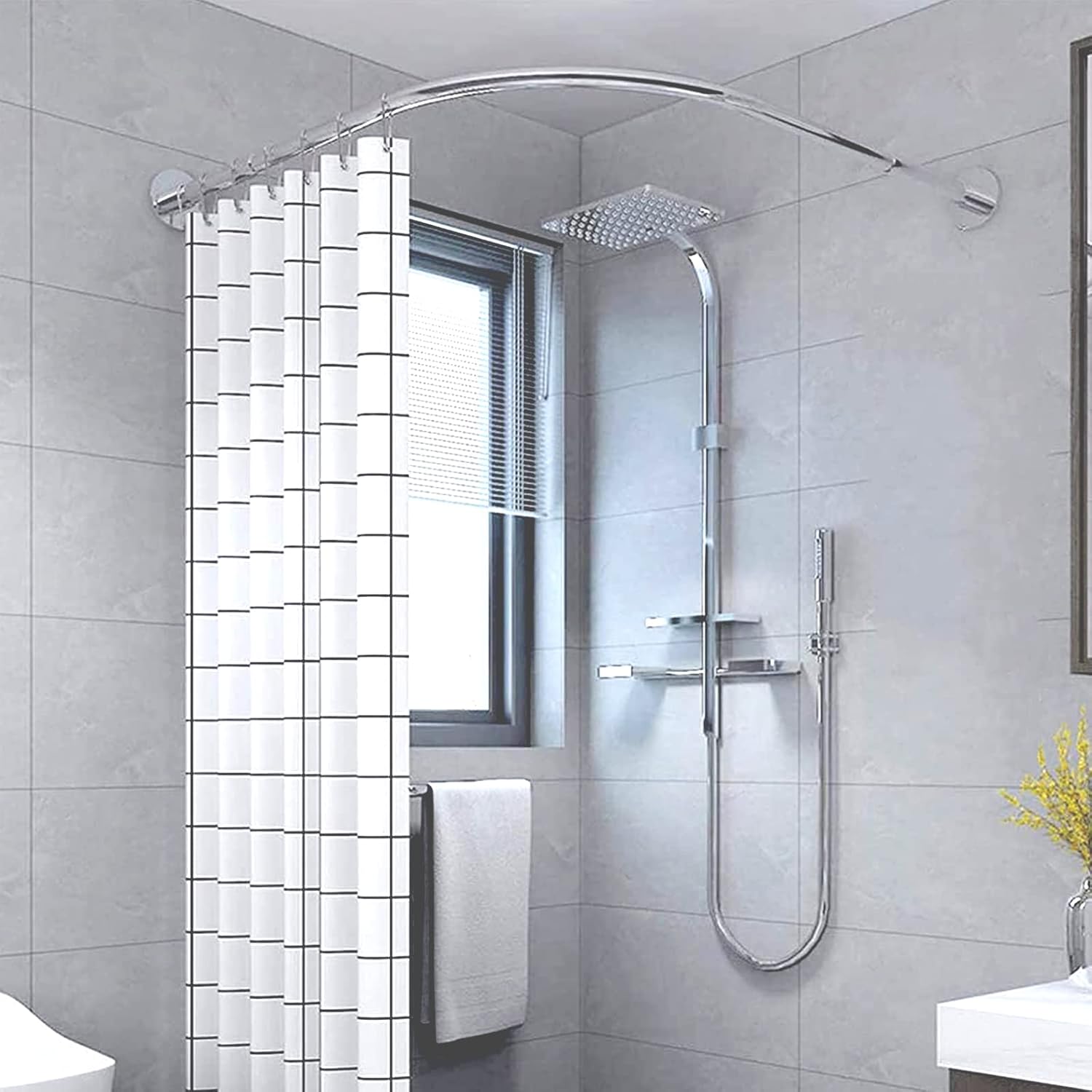 Amazon.com: Shower poles extendable no drill,L Shape Adjustable Shower ...