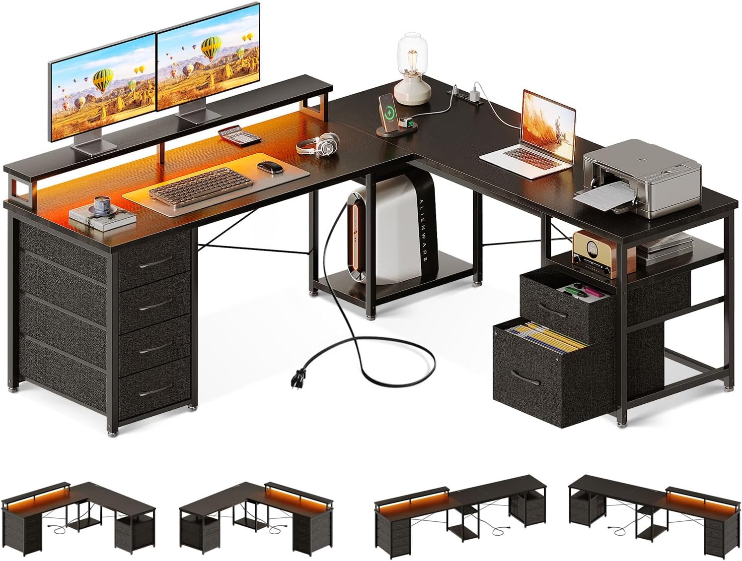 Amazon.com: AODK 59" L Shaped Computer Desk, Reversible Home Office ...