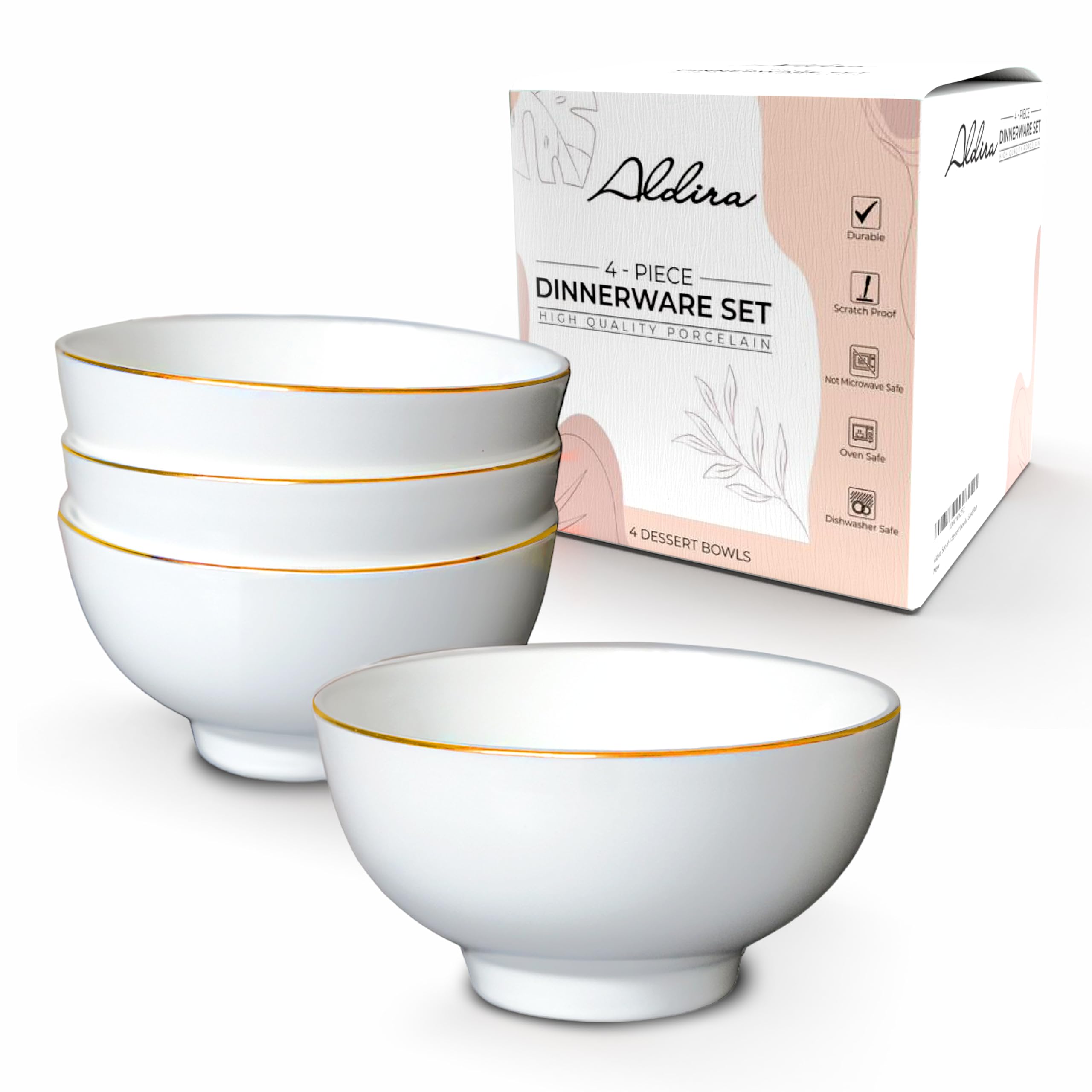 Amazon.com: Aldira 4.5-Inch Porcelain Dessert Bowls Set - 4 Small Bowls ...