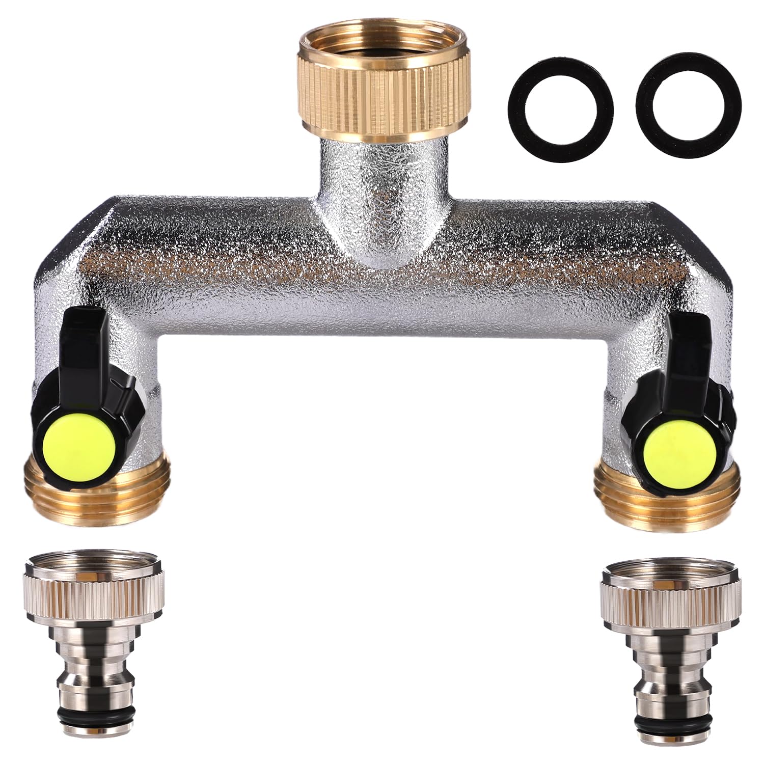Brass Hose Connector Garden Tap Splitter 2 Way with 2 Individual Ball ...