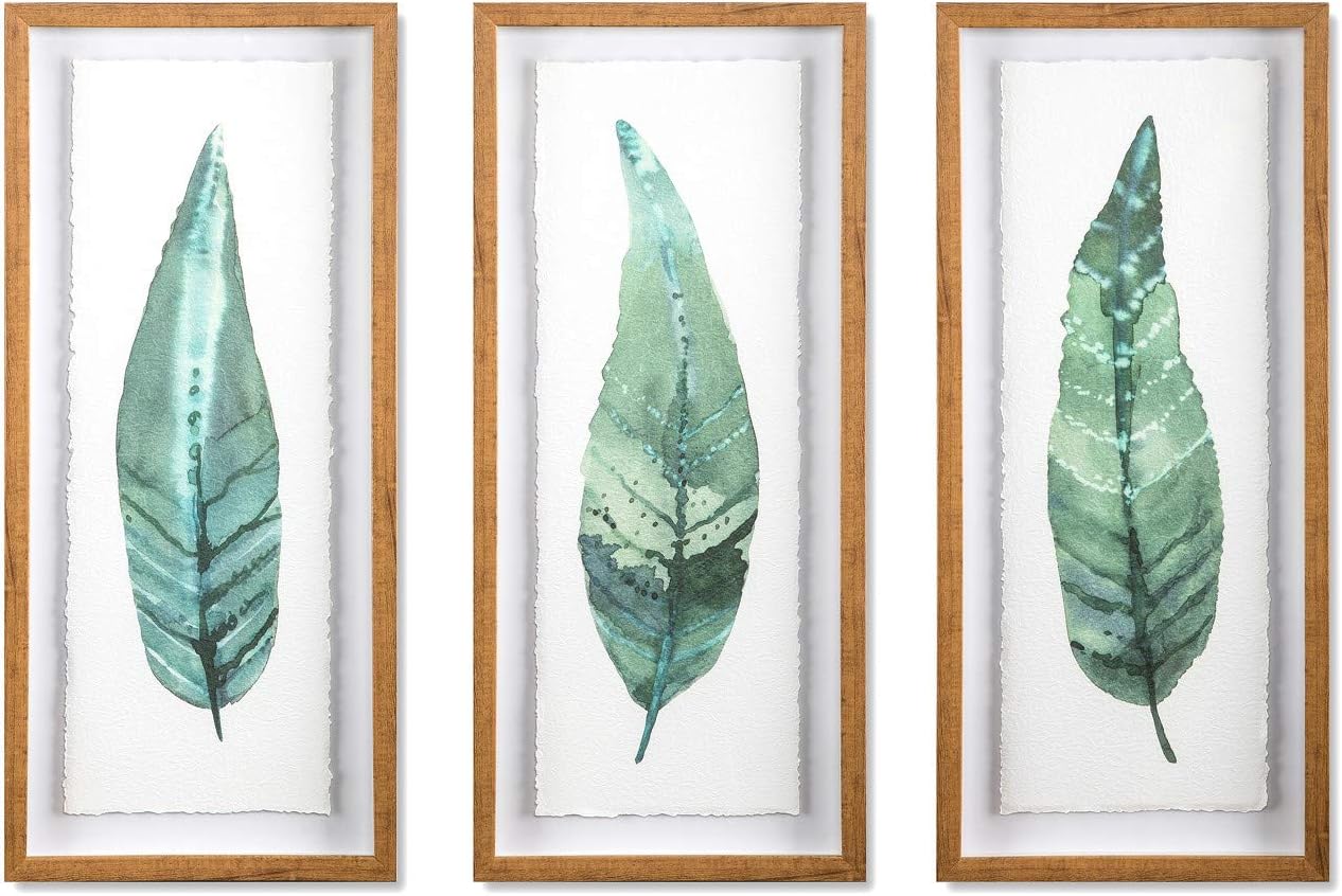 Amazon.com: threshold Set of 3 28"x12" Framed Leaves Decorative Wall ...