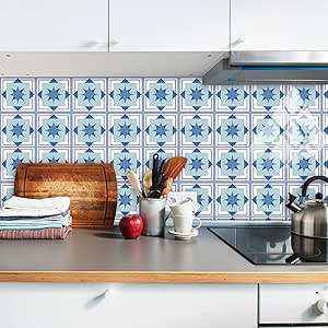Amazon.com: Tile Stickers Blue White Geometric Stick on Tiles ...