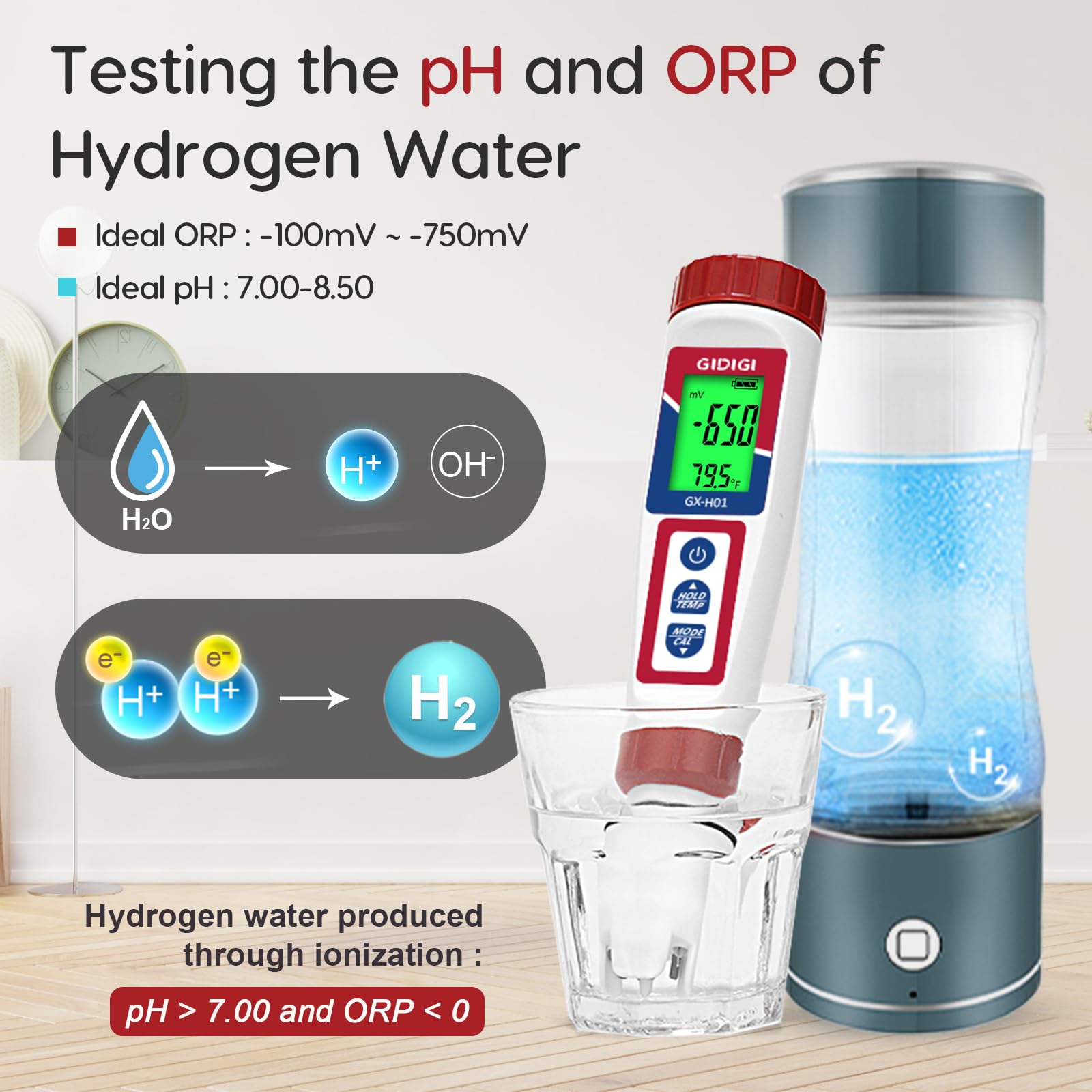 Snapklik.com : Hydrogen Tester, GIDIGI Hydrogen Water Tester, Digital ...